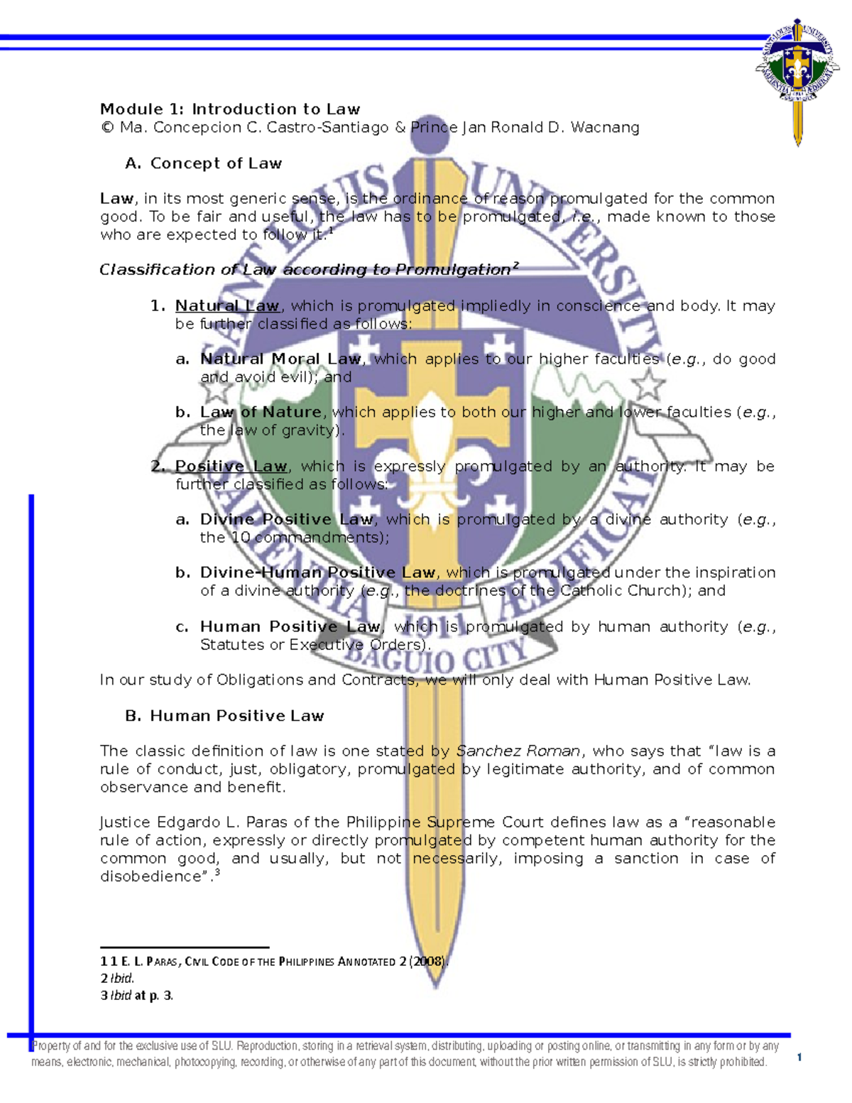 Oblicon-module-1 - Lecture notes 1 - Property of and for the exclusive ...