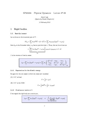 PHD-lecture 20-21 - PhD Physical Dynamics - Lecture 20-21 (QMUL) - SPA5304 Physical Dynamics ...