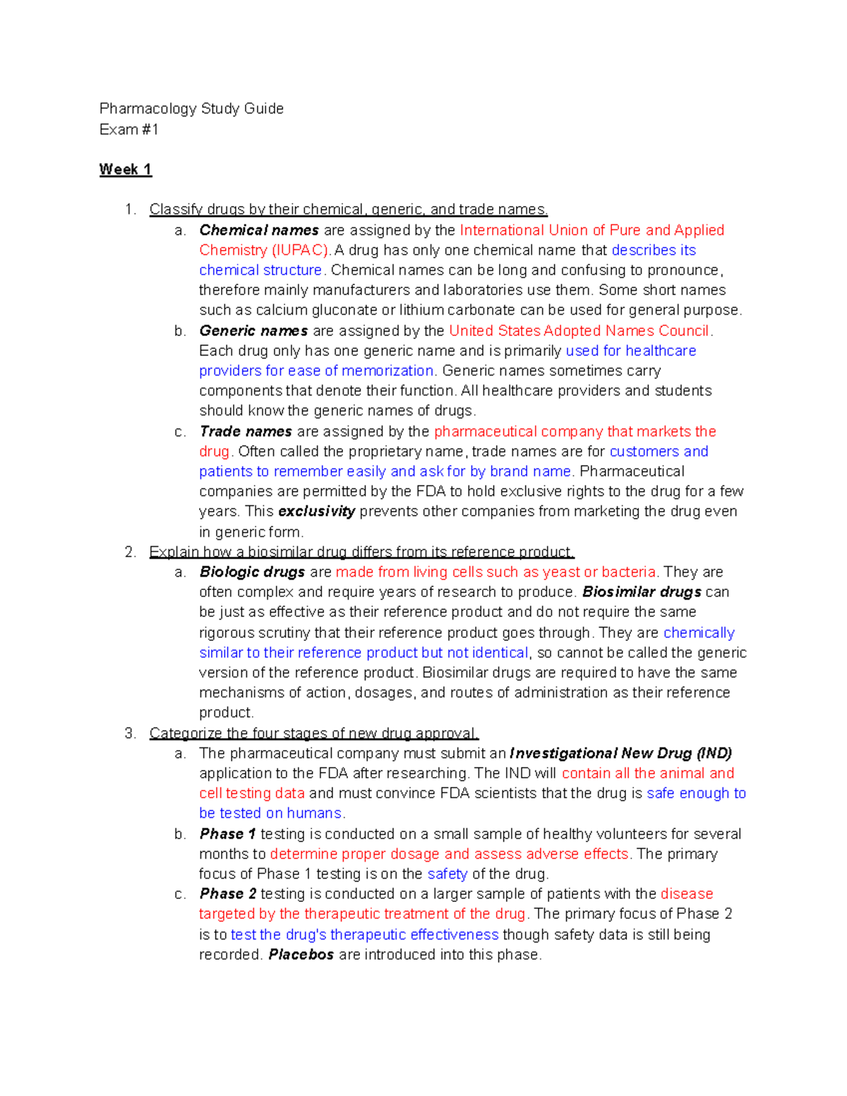 Pharm Midterm Study Guide - Pharmacology Study Guide Exam # Week 1 1 ...