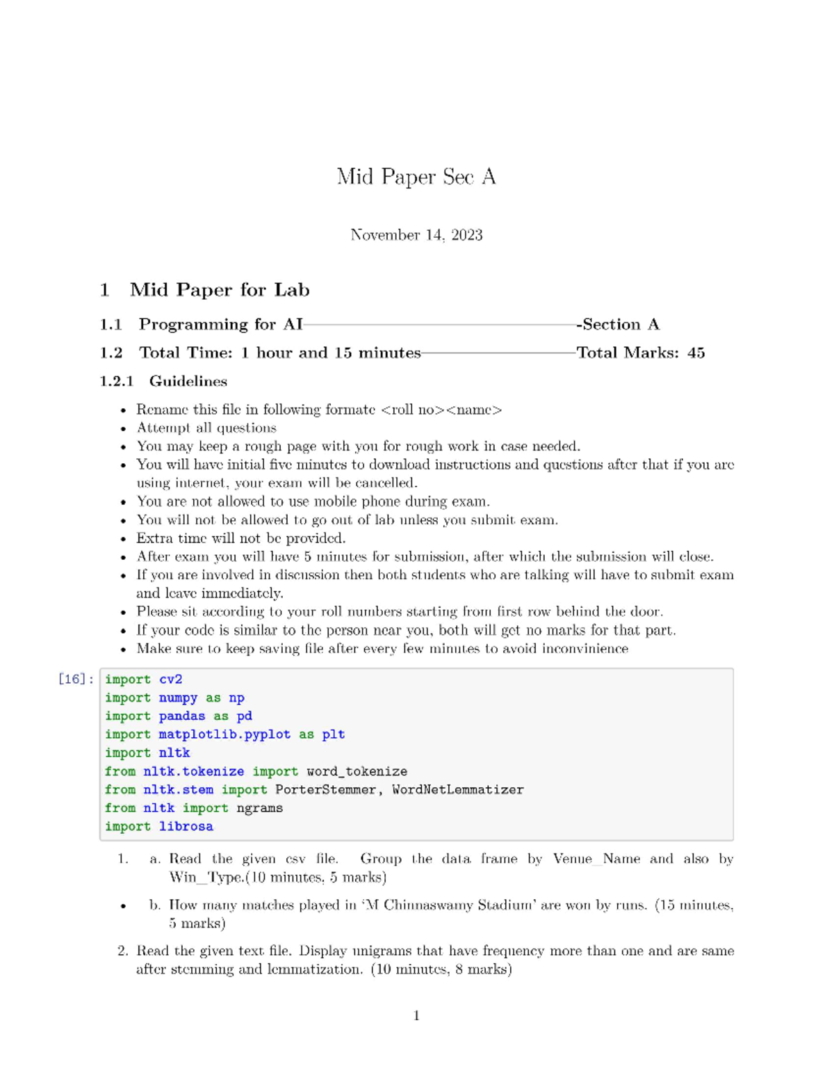 Mid Paper Sec A PAI - Artifical Intelligence - Studocu