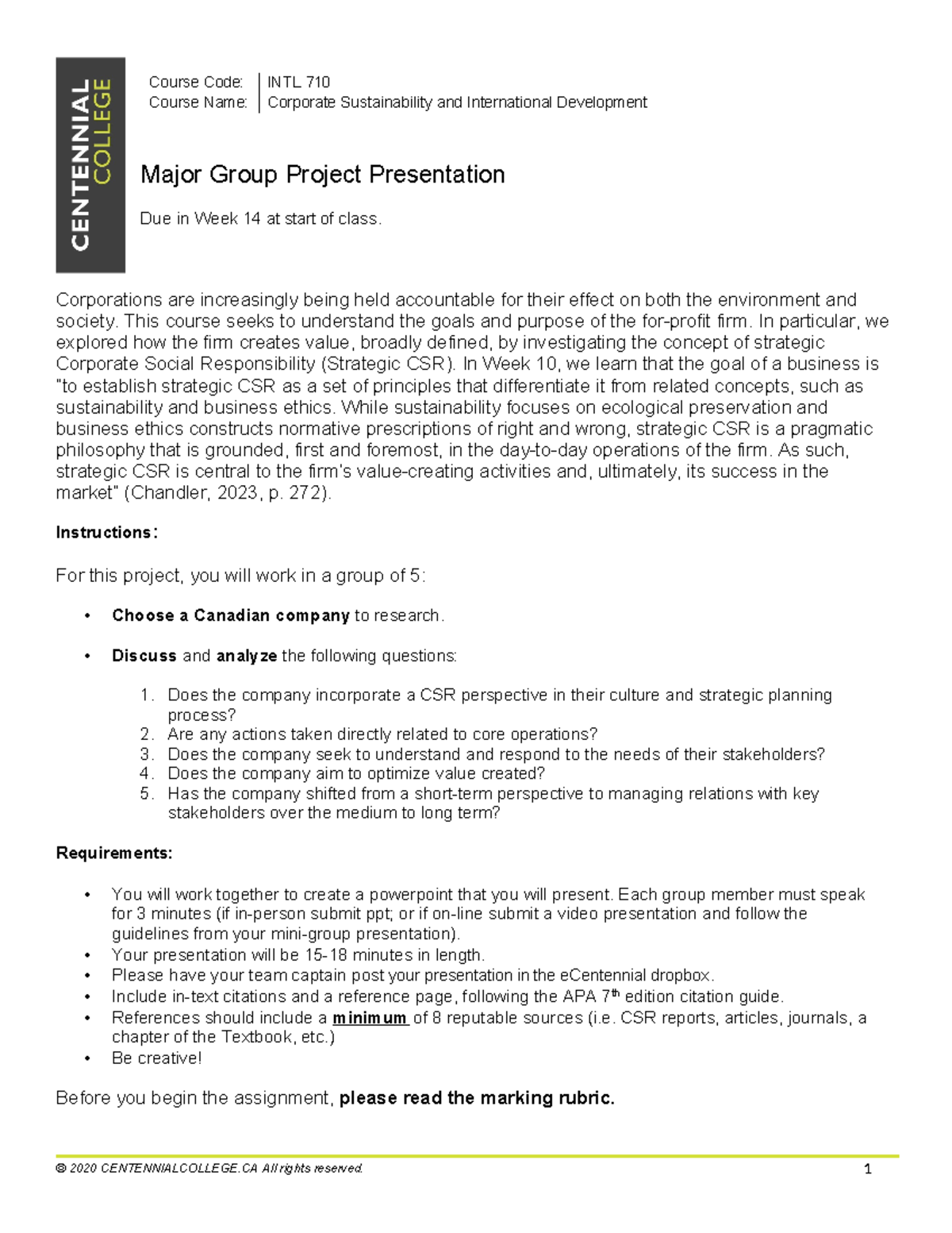 INTL-710-Major Group Project Instructions - Course Code: INTL 710 ...