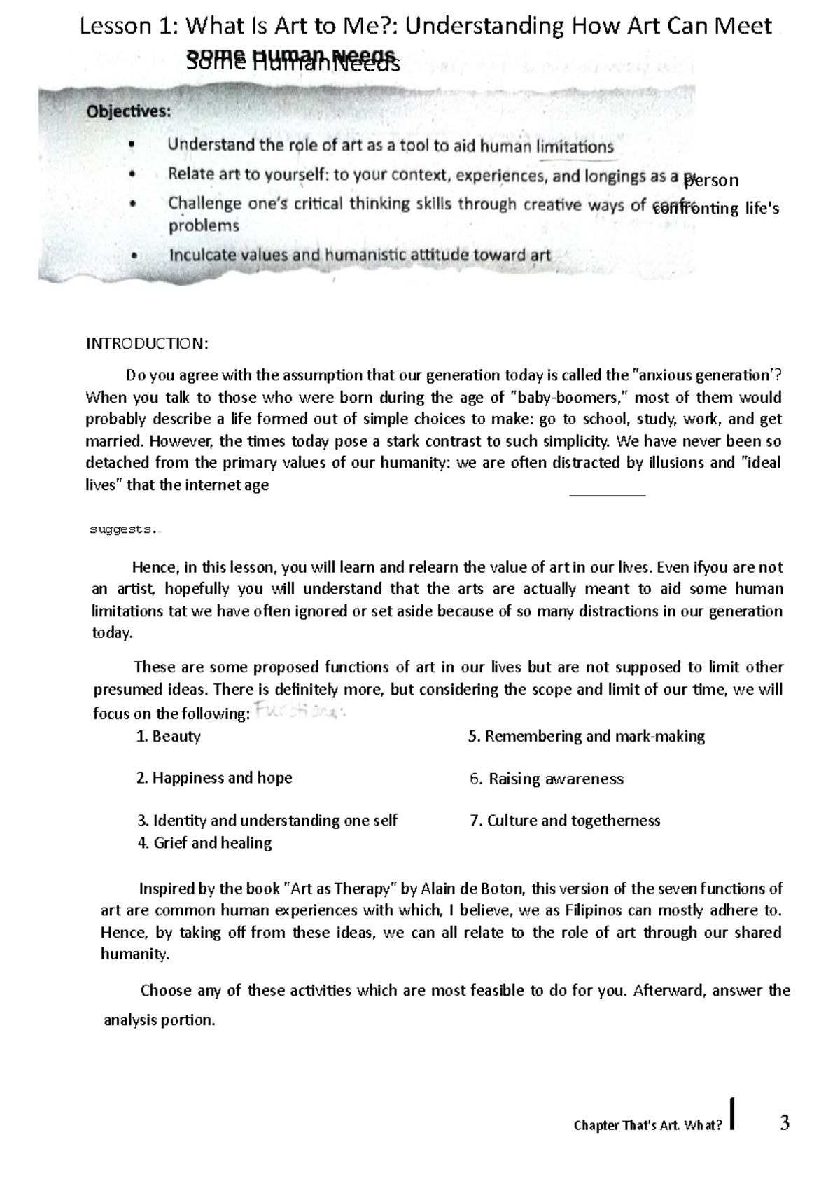 GE 6 Lesson 1 - aaaaaaaaaaaaaaaaa - Lesson 1: What Is Art to Me ...