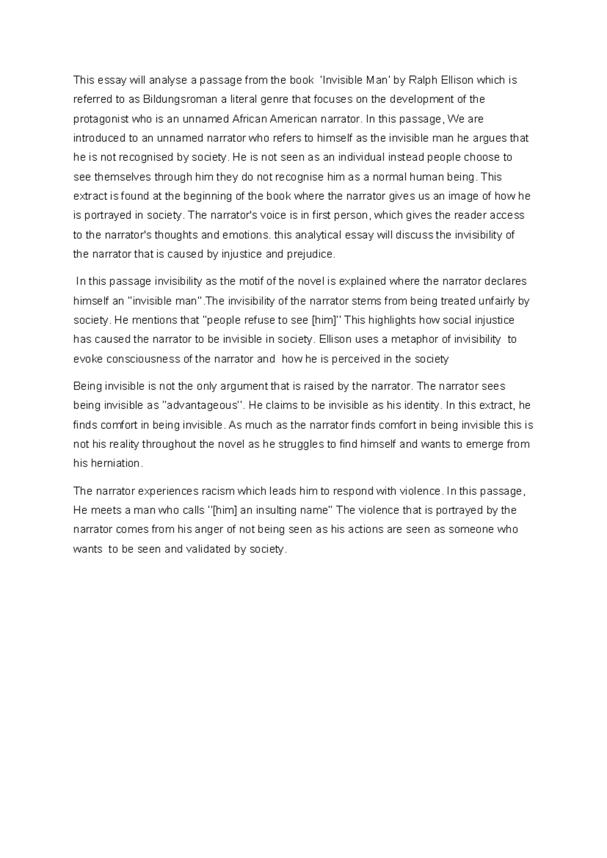 Eng 210 essay - This essay will analyse a passage from the book ...