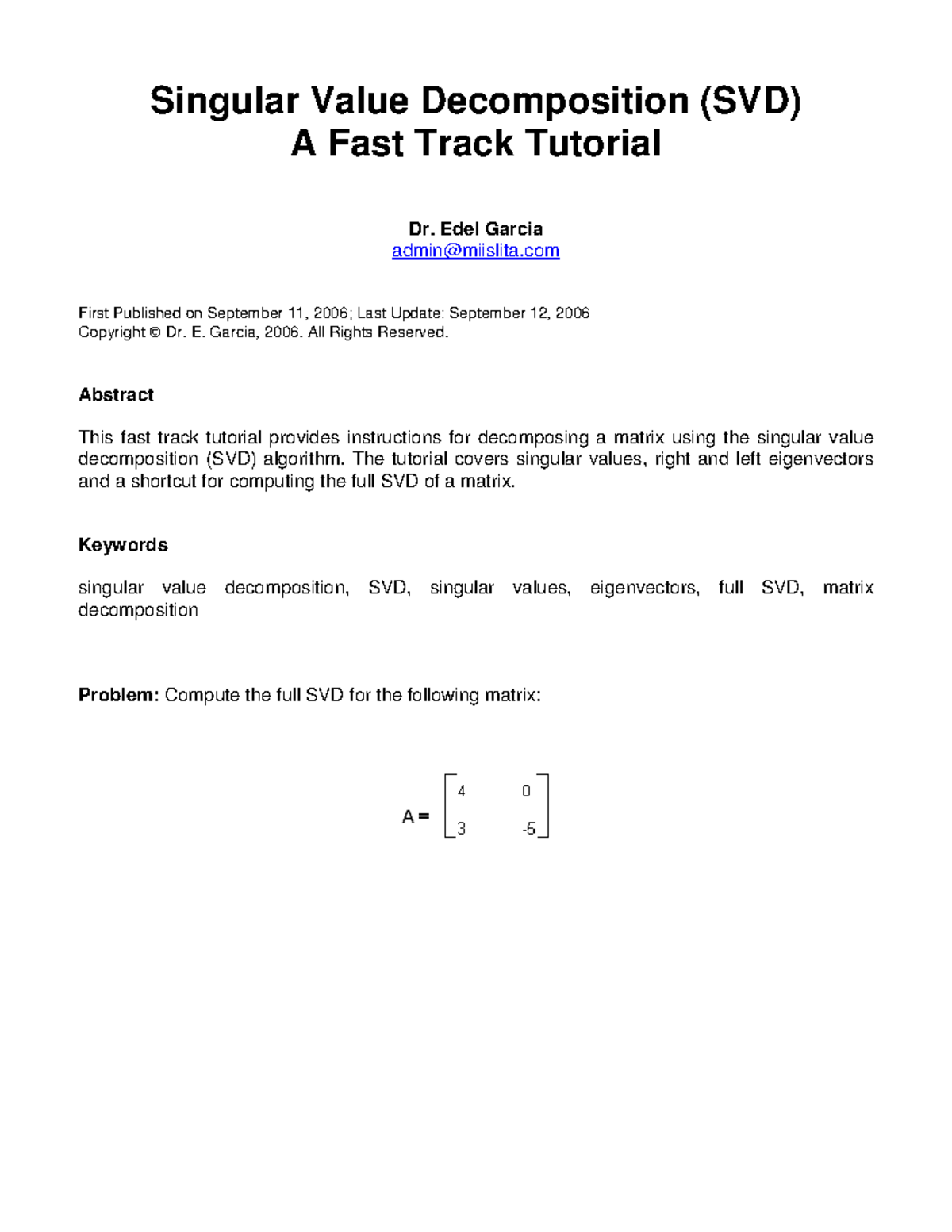 Singular Value Decomposition Fast Track Tutorial Singular Value