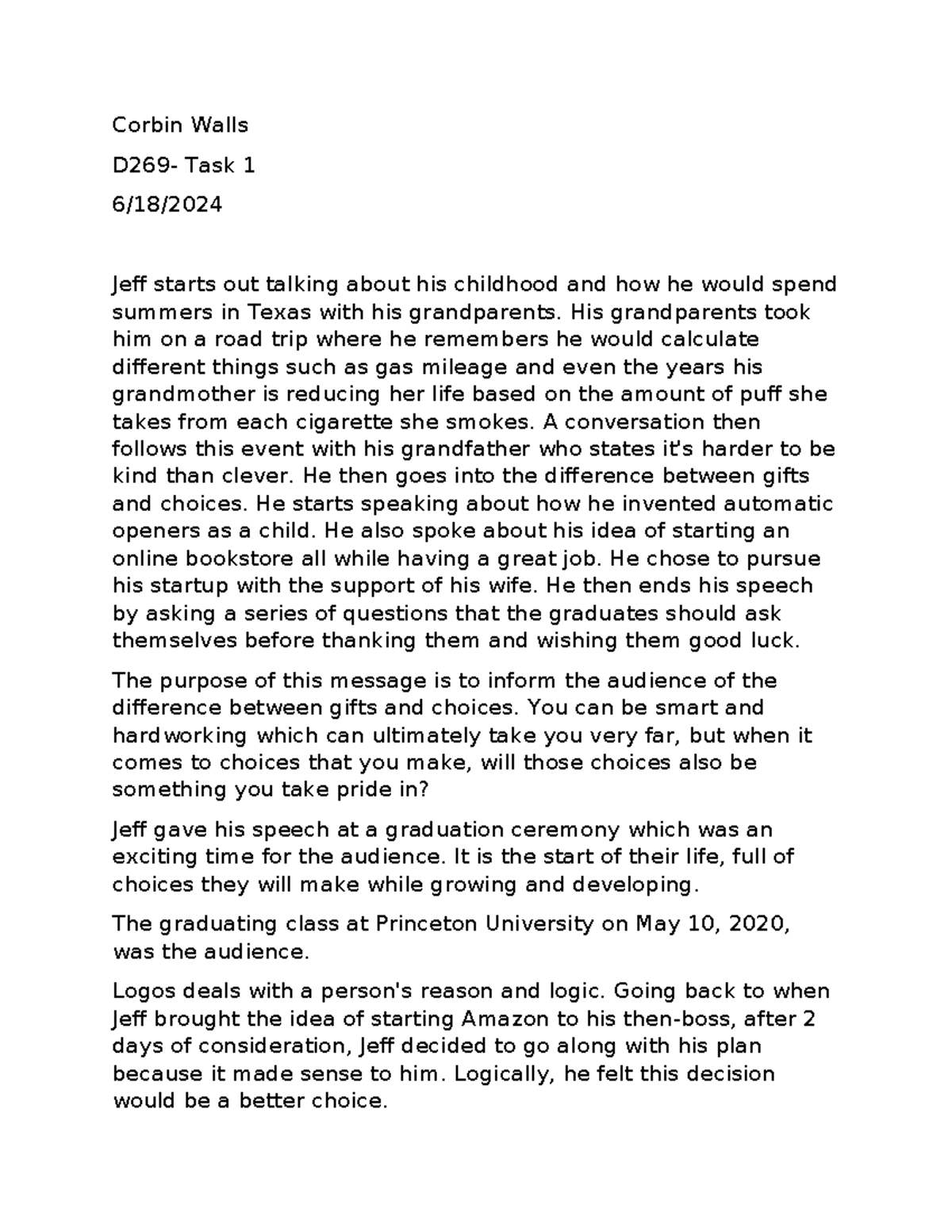 D269 task 1 - Passed on first attemp - Corbin Walls D269- Task 1 6/18 ...