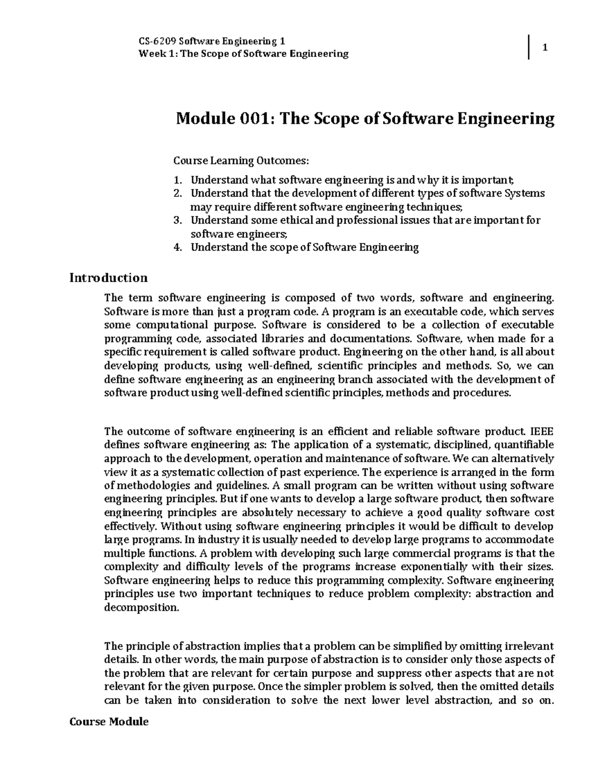 W1 - The Scope of Software Engineering - Week 1: The Scope of Software ...