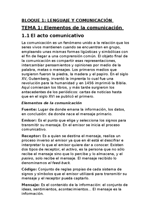Temas DE Lengua Terminados - BLOQUE 1: LENGUAJE Y COMUNICACI”N 1. LENGUAJE Y PENSAMIENTO ...