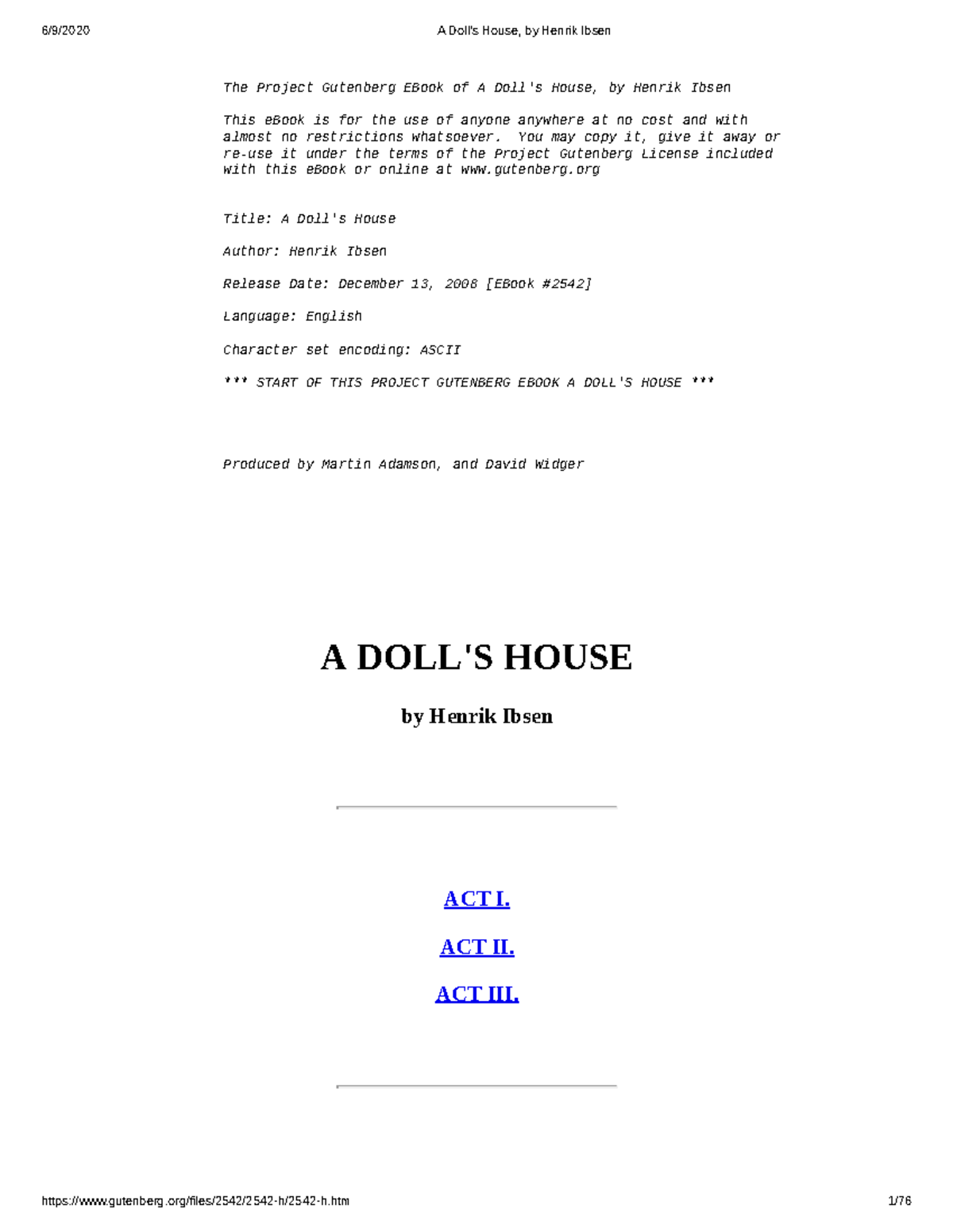 A Doll's House - Full Text. pdf - The Project Gutenberg EBook of A Doll ...