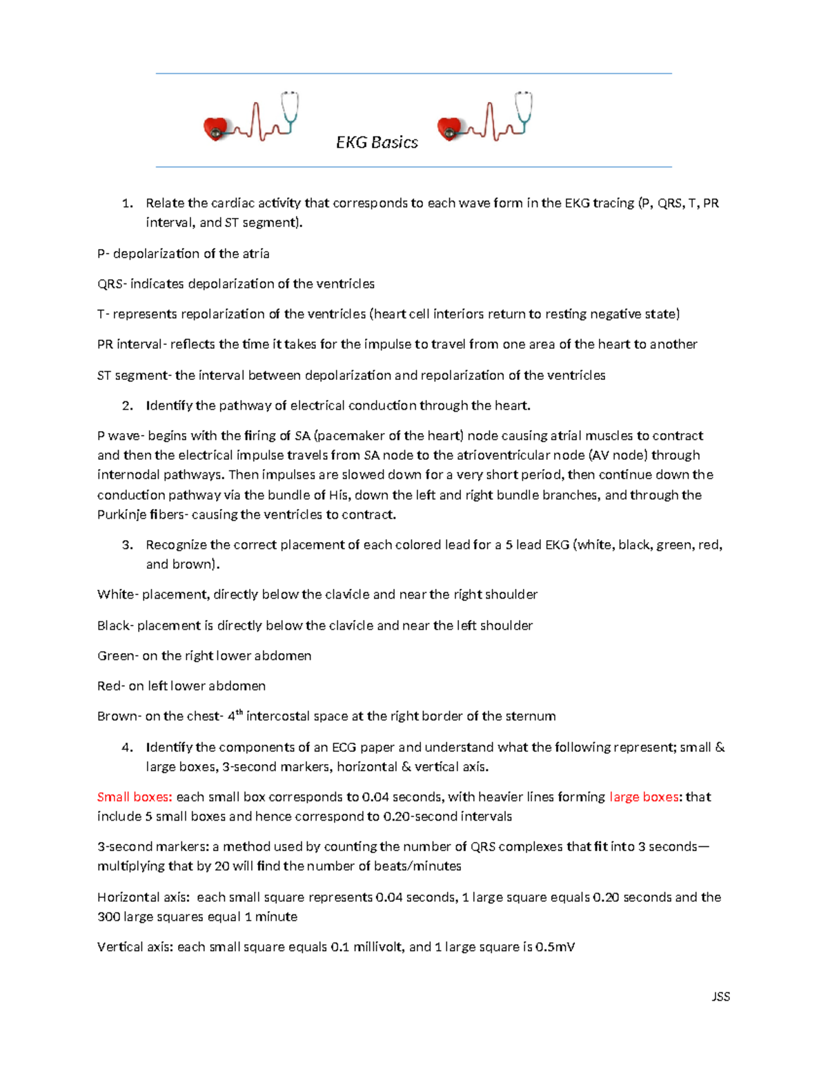 EKG wksheet filled out - EKG worksheet - EKG Basics Relate the cardiac ...