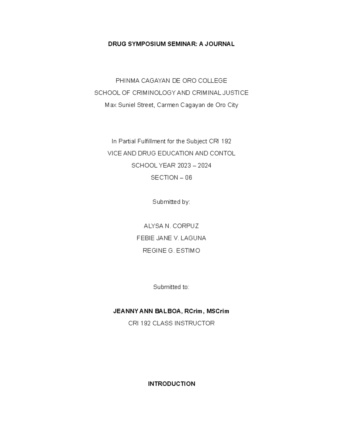 DRUG- Symposium- Journal - DRUG SYMPOSIUM SEMINAR: A JOURNAL PHINMA ...