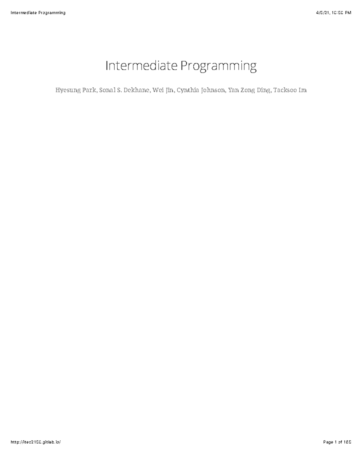 Intermediate Programming - Intermediate Programming Hyesung Park, Sonal S. Dekhane, Wei Jin ...