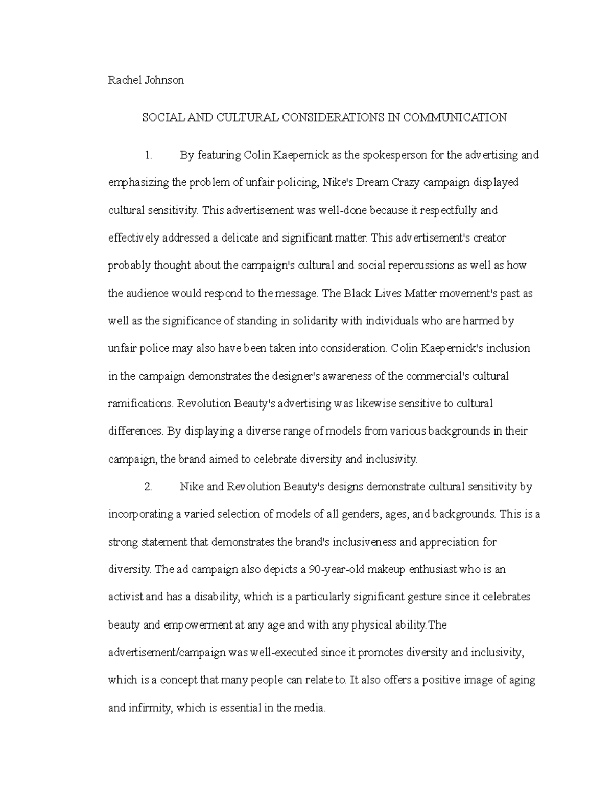 Redo 4-2 Activity Social and Cultural Considerations - Rachel Johnson ...