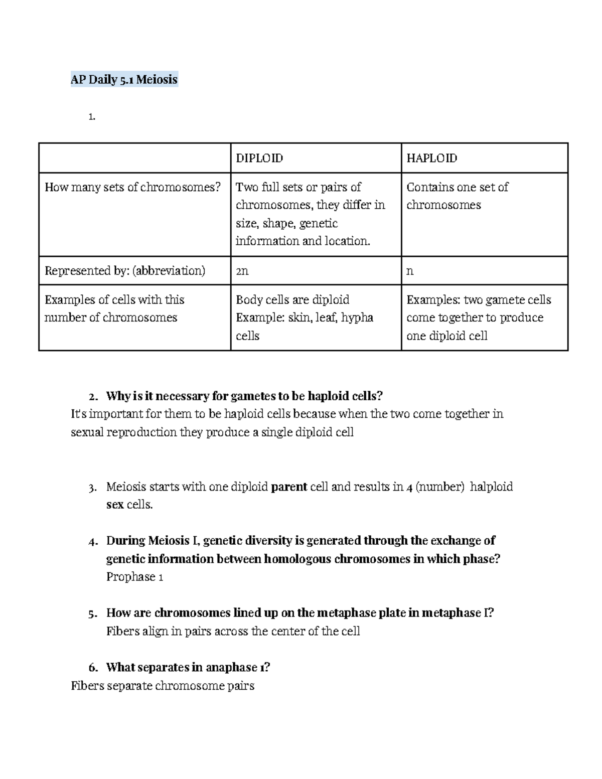 AP bio chapter 5 videos - AP daily video notes - AP Daily 5 Meiosis 1 ...