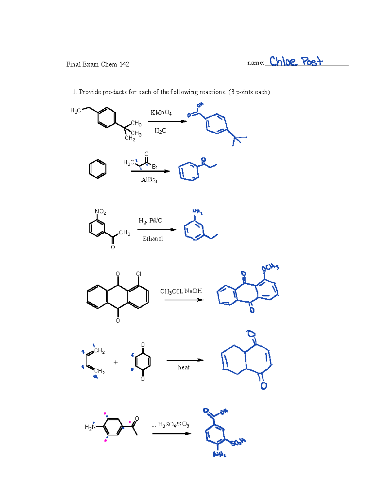 Final Part 1 - CHEM 141 - Final Exam Chem 142 name: Chloe. 1. Provide ...