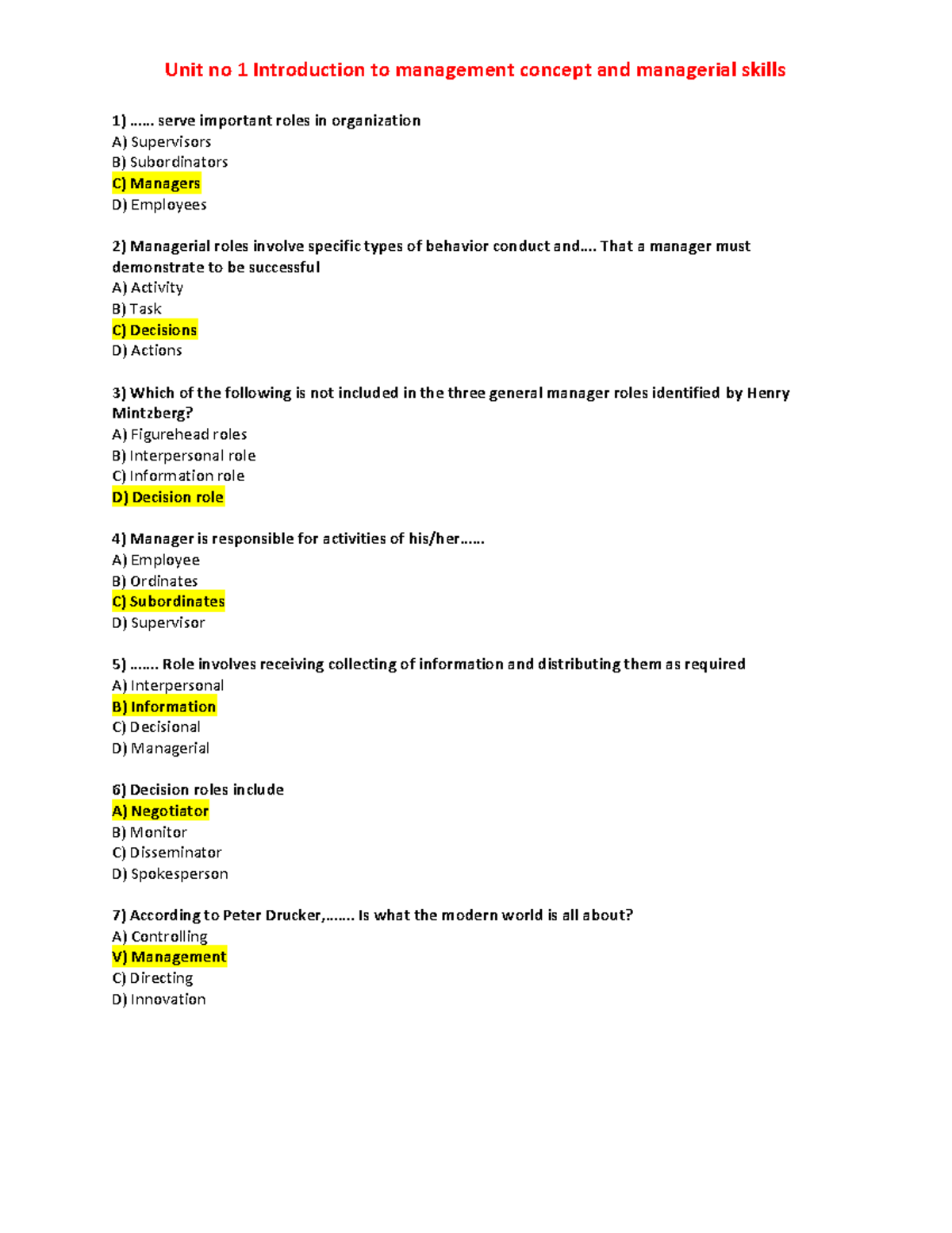 MAN MCQ - Practice purpose for the management MCQ - Unit no 1 ...