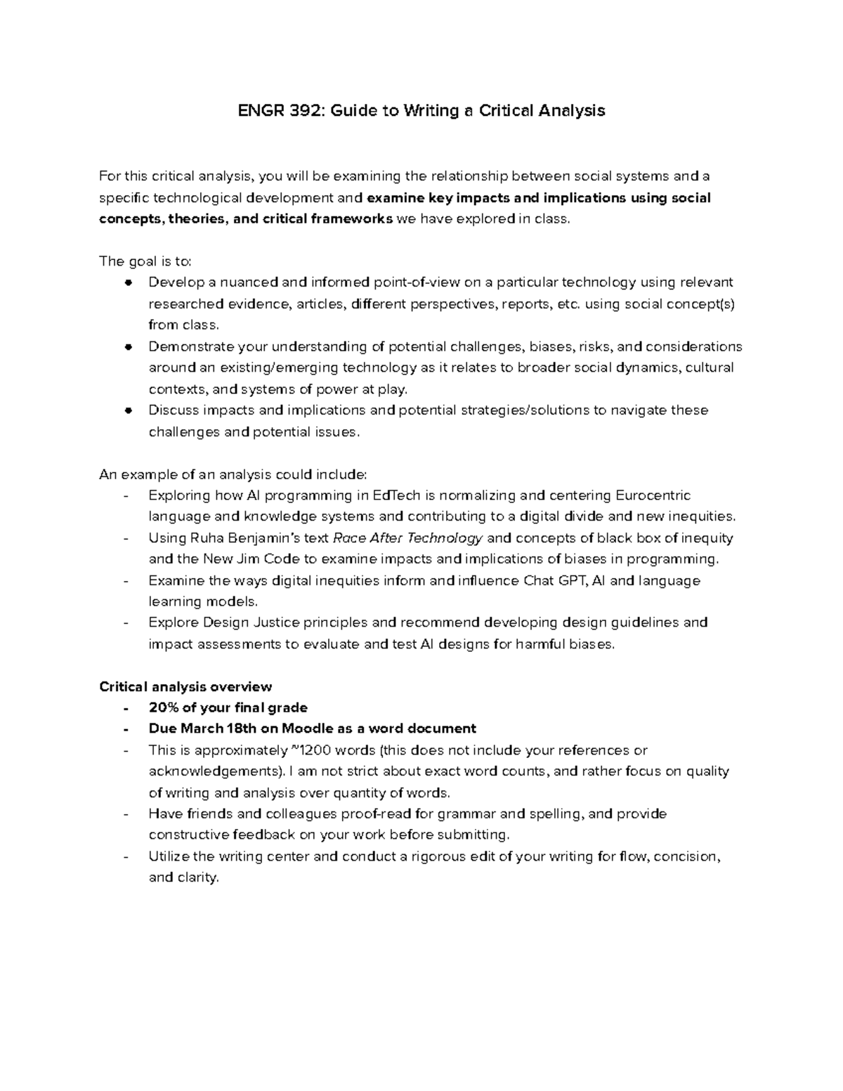 Critical Analysis Guide (Updated Feb 25 2024) - ENGR 392: Guide to ...
