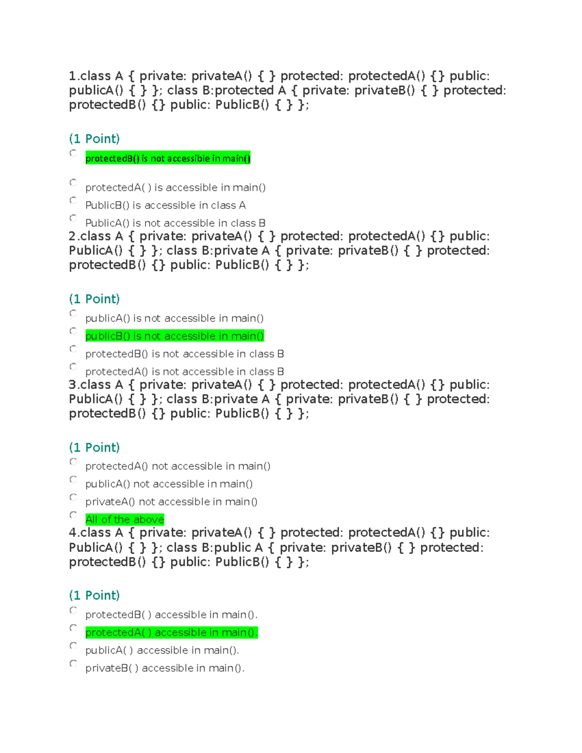 Q2 - nil - 1 A { private: privateA() { } protected: protectedA ...