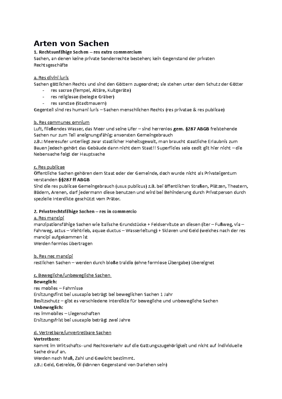 Stoff Allgemein - Arten von Sachen Rechtsunfähige Sachen – res extra ...