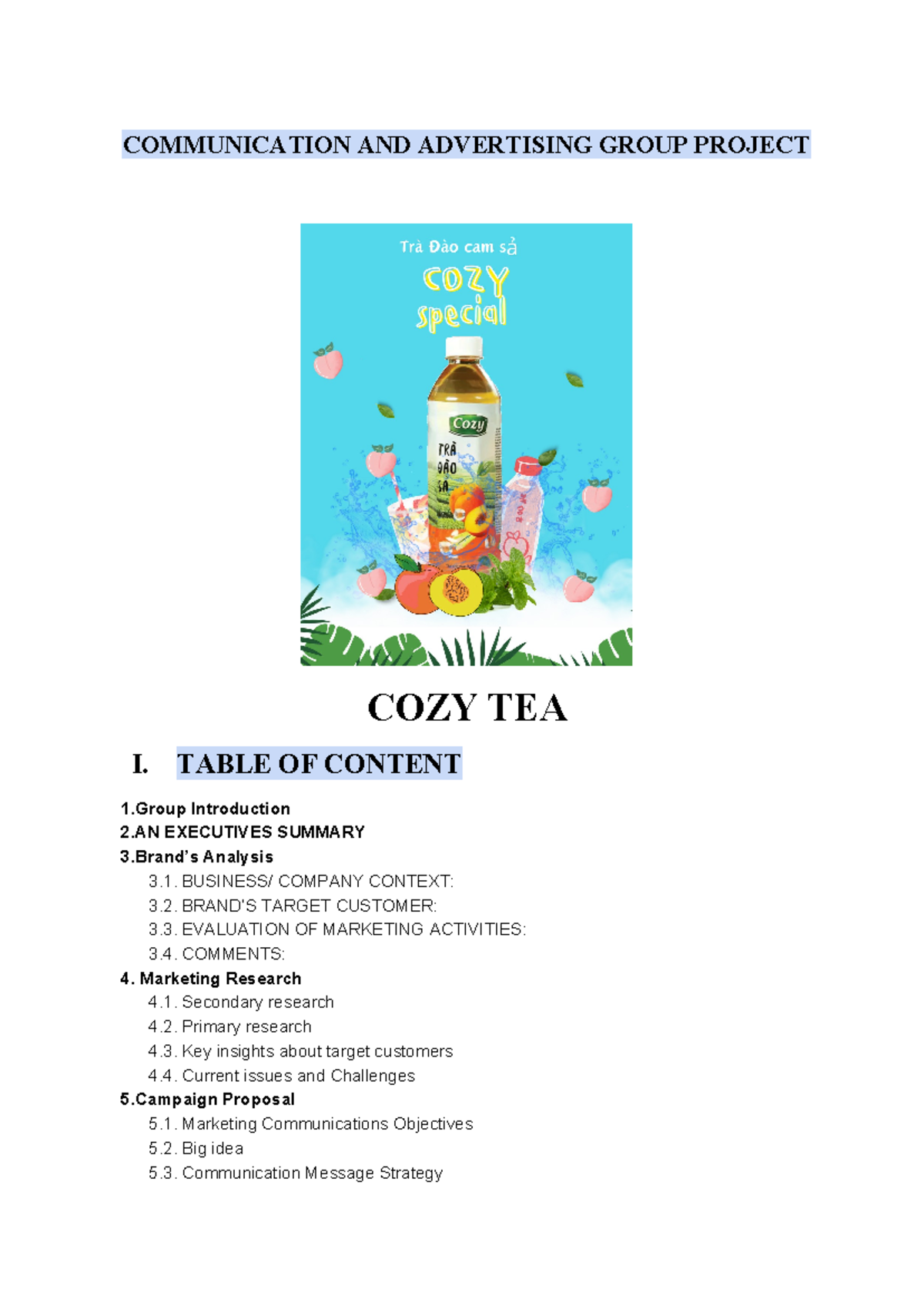 CAA Group assignment - COMMUNICATION AND ADVERTISING GROUP PROJECT COZY ...