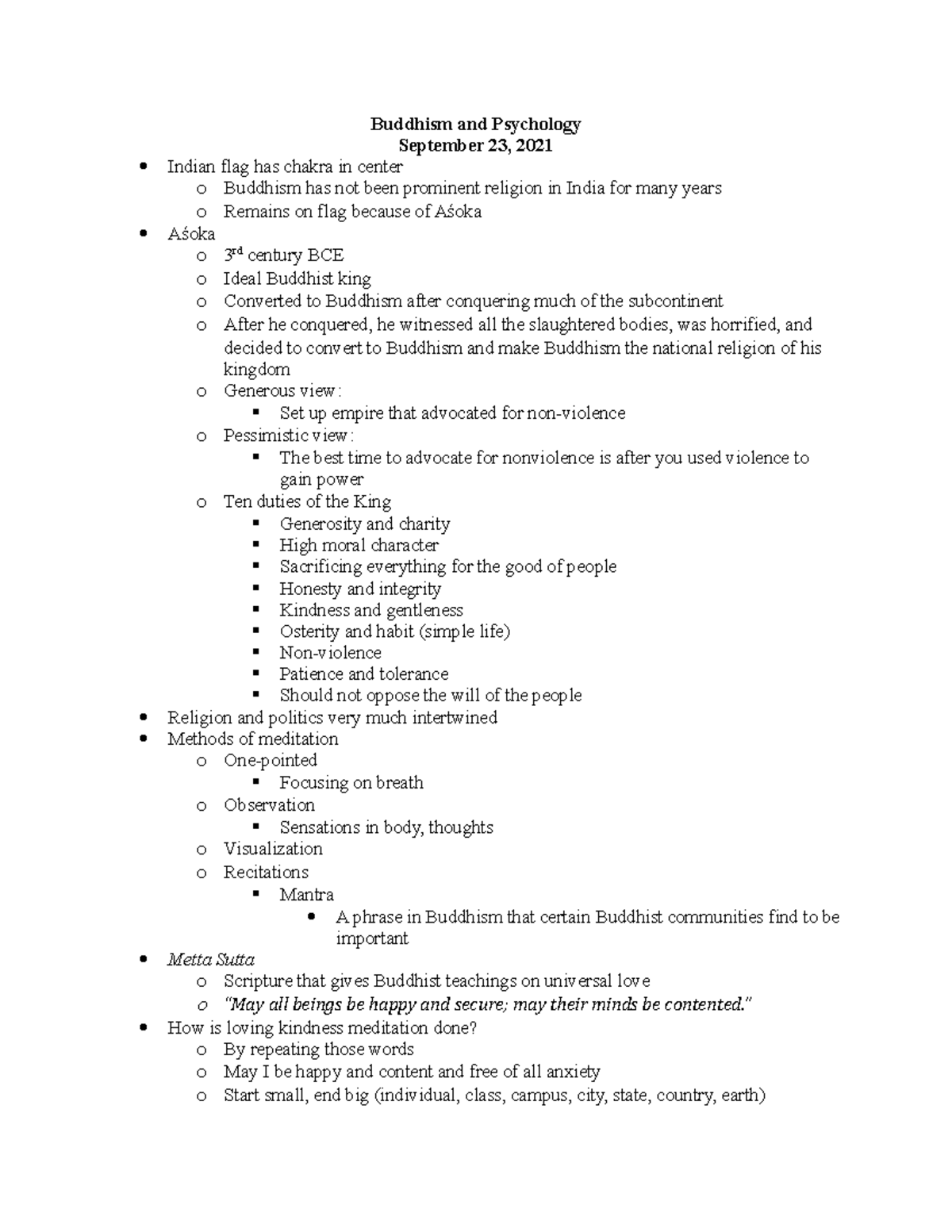 BP Class Notes 9 - Asoka, bad vs. good attachments, Ghose, methods of ...