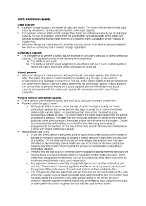 Unit 4 - Law of contract - Requirements for the conclusion of a ...