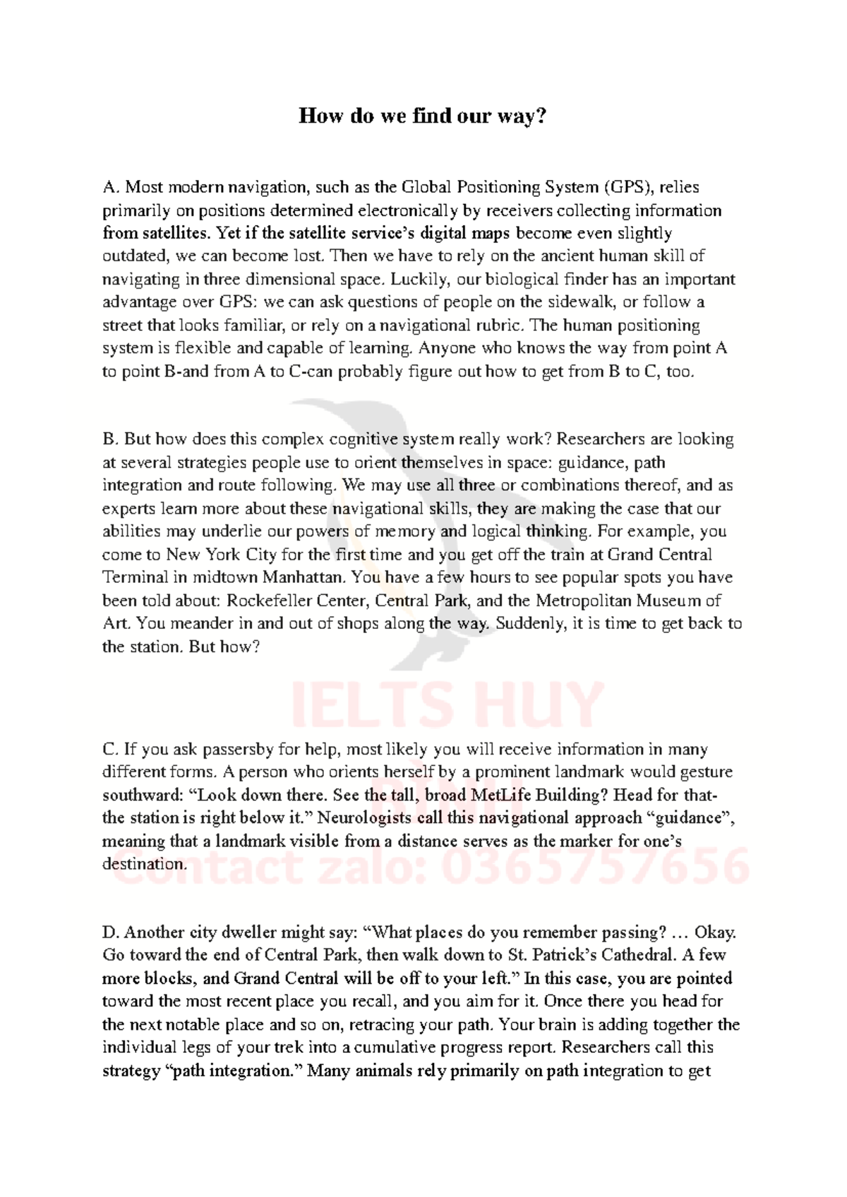 Reading 5 - How do we find our way? A. Most modern navigation, such as ...