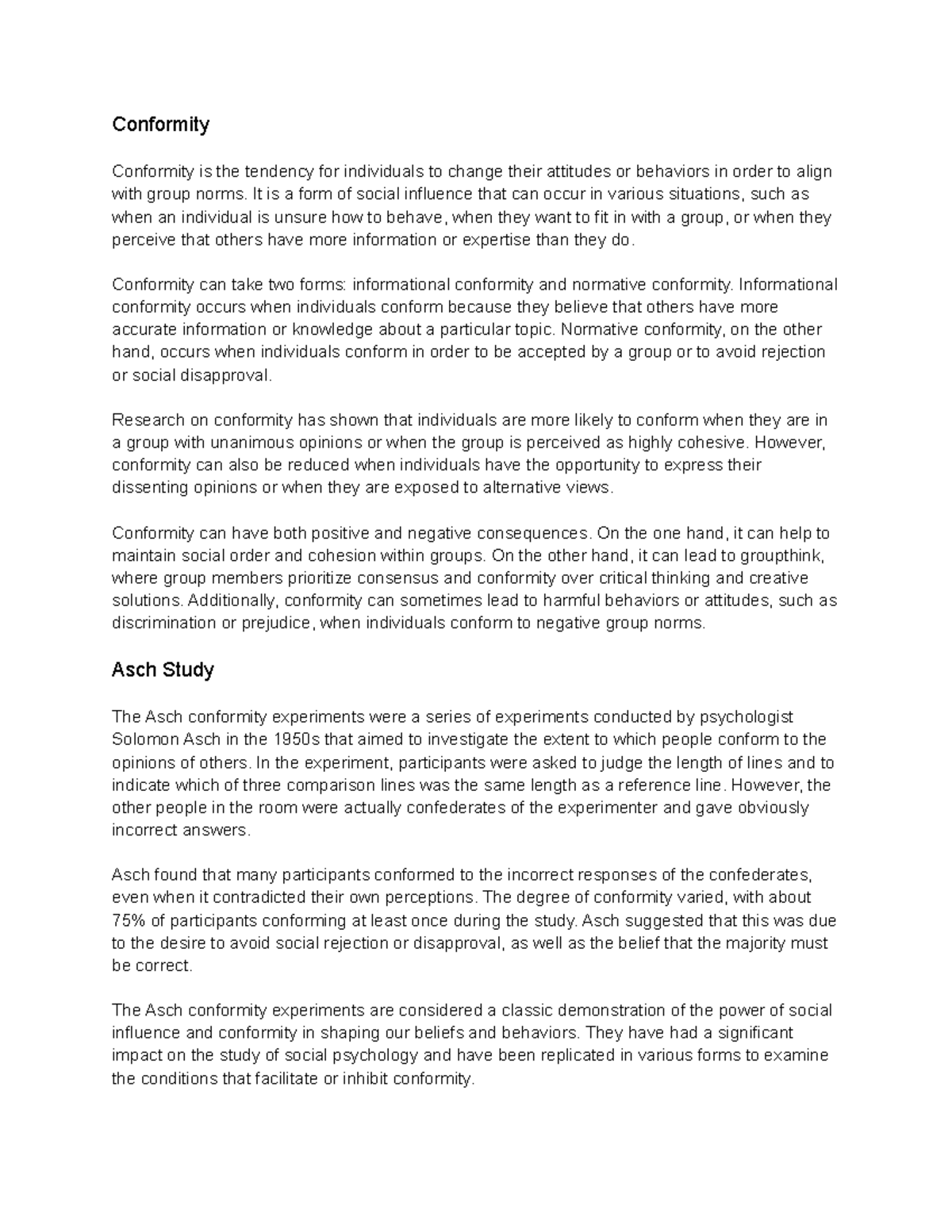 Chapter 9 - social influence - Conformity Conformity is the tendency ...