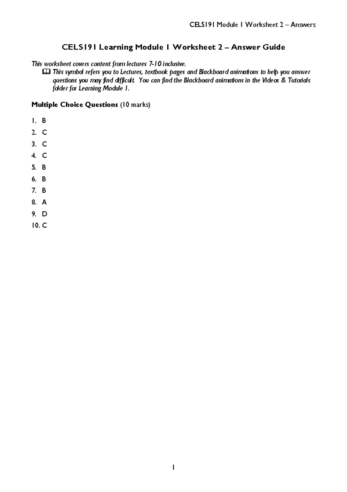 CELS191 Module 1Worksheet 2 Ans2019 Updated - CELS191 Learning Module 1 Worksheet 2 – Answer ...