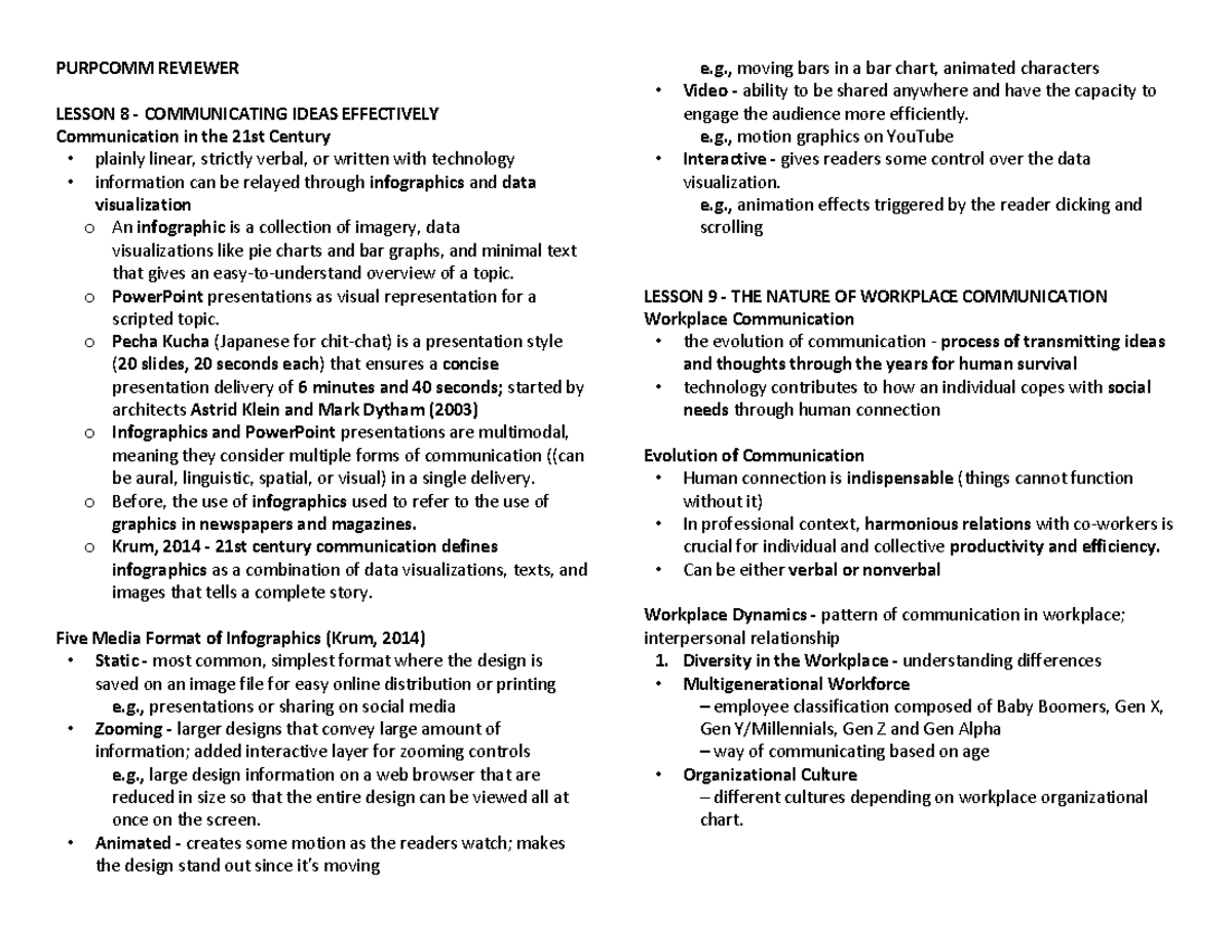 Purpcomm Reviewer - PURPCOMM REVIEWER LESSON 8 - COMMUNICATING IDEAS ...
