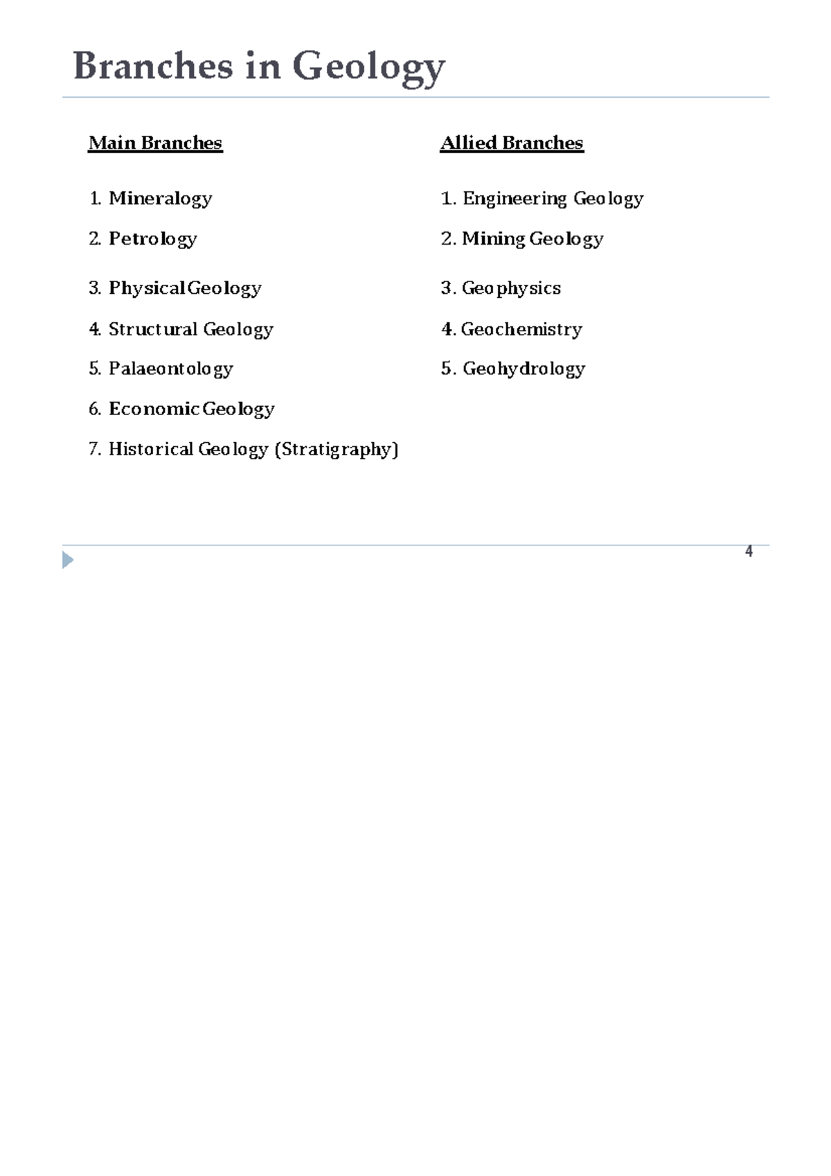 EG - Notes - Branches in Geology Main Branches Allied Branches 1 ...