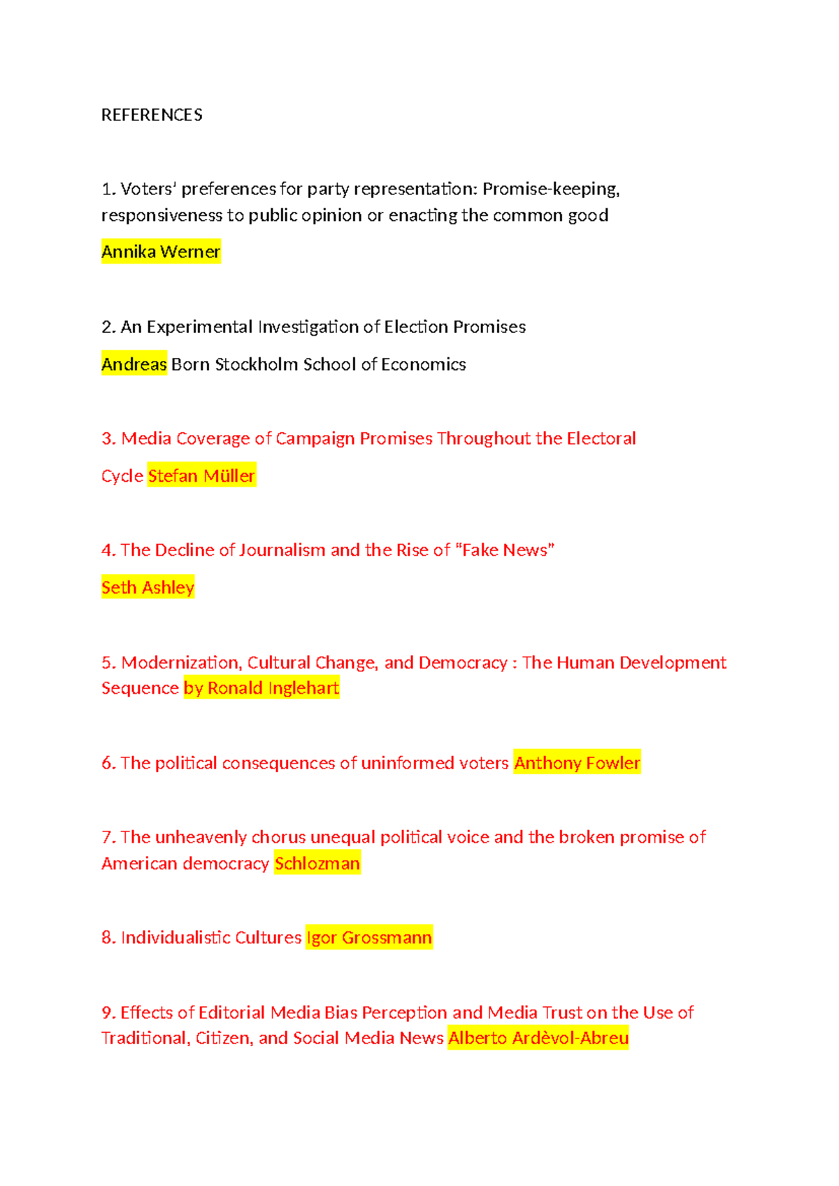 Essay References for Political Science - REFERENCES Voters’ preferences ...