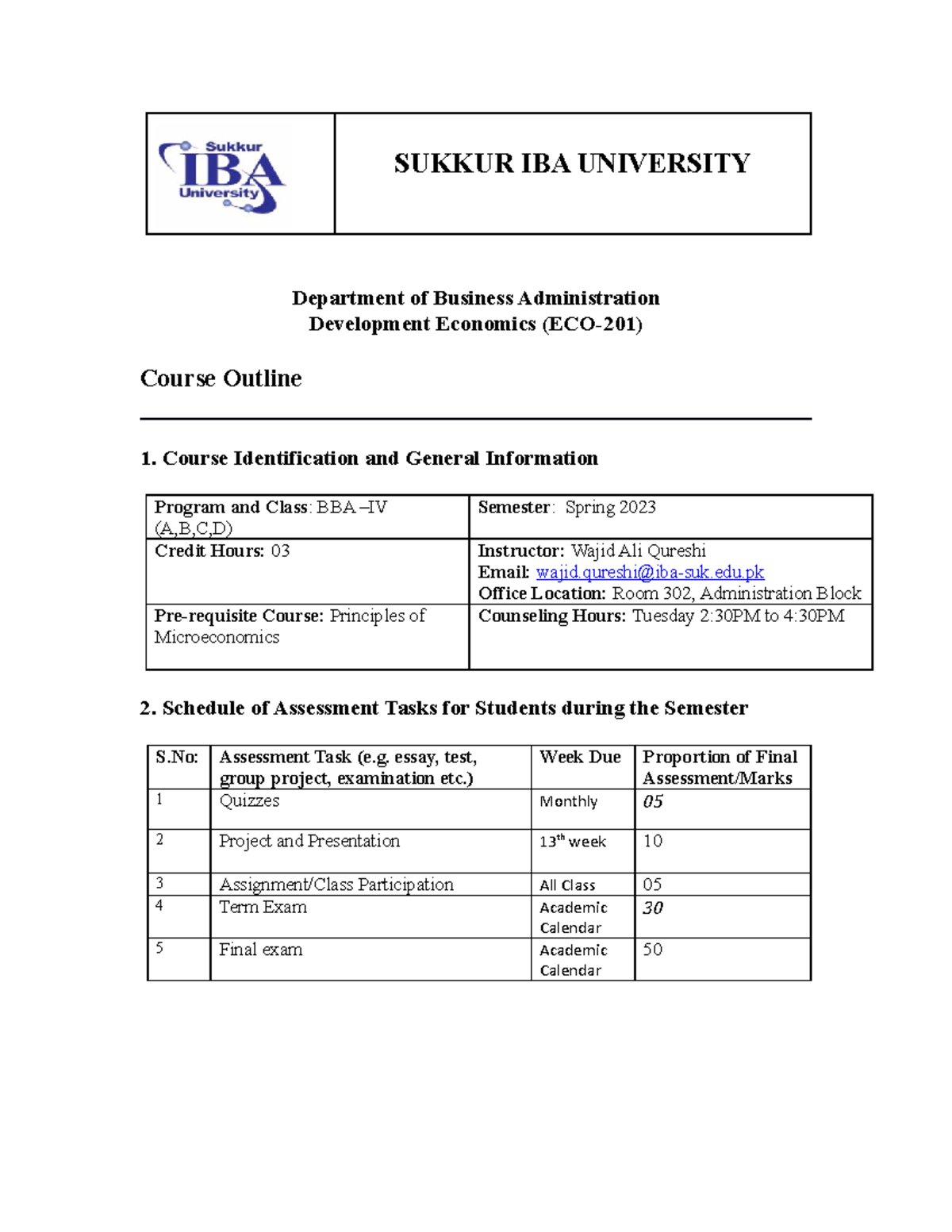 Course Outline-Development Economics-BBA-IV - SUKKUR IBA UNIVERSITY ...