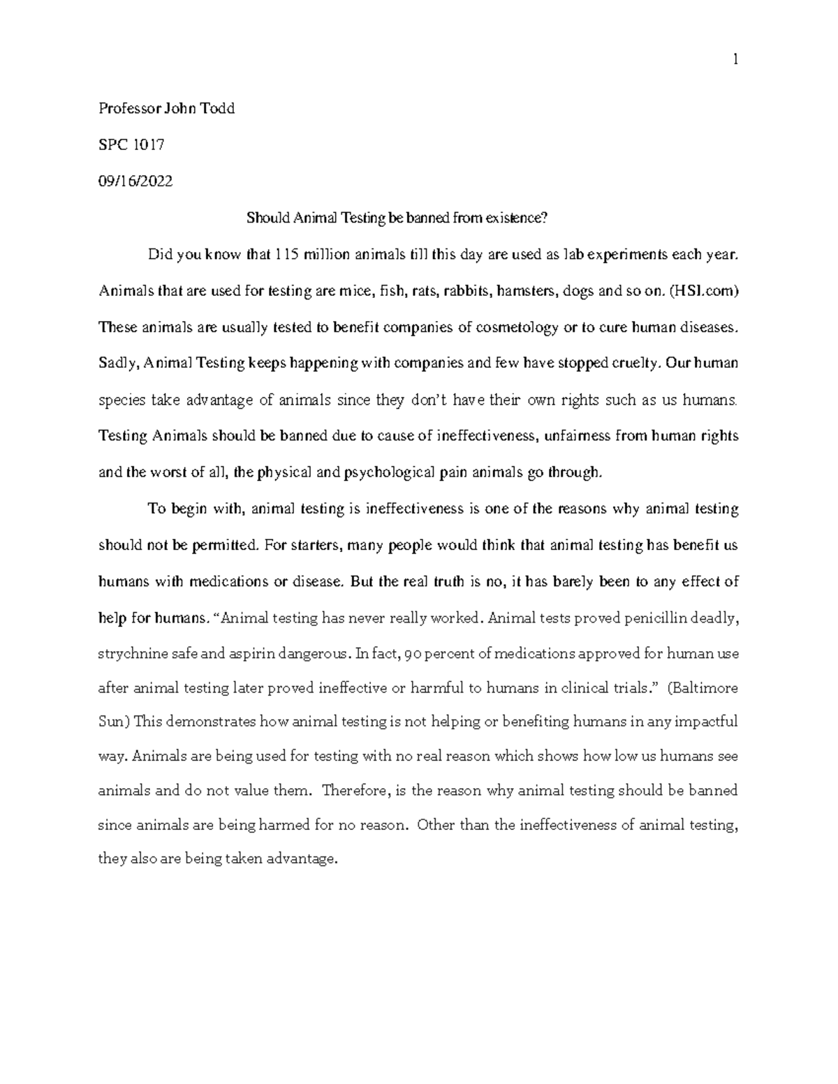 Animal Testing - Professor John Todd, wanted the students to make an ...