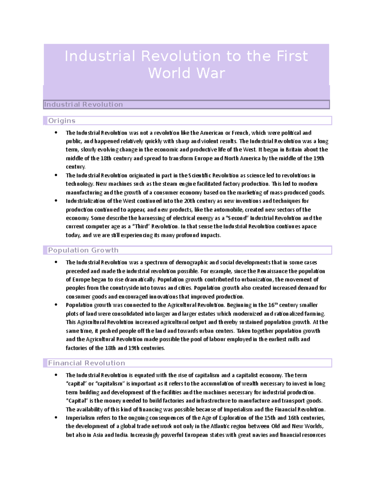 The Industrial Revolution to the First World War - 330-910 - Vanier ...