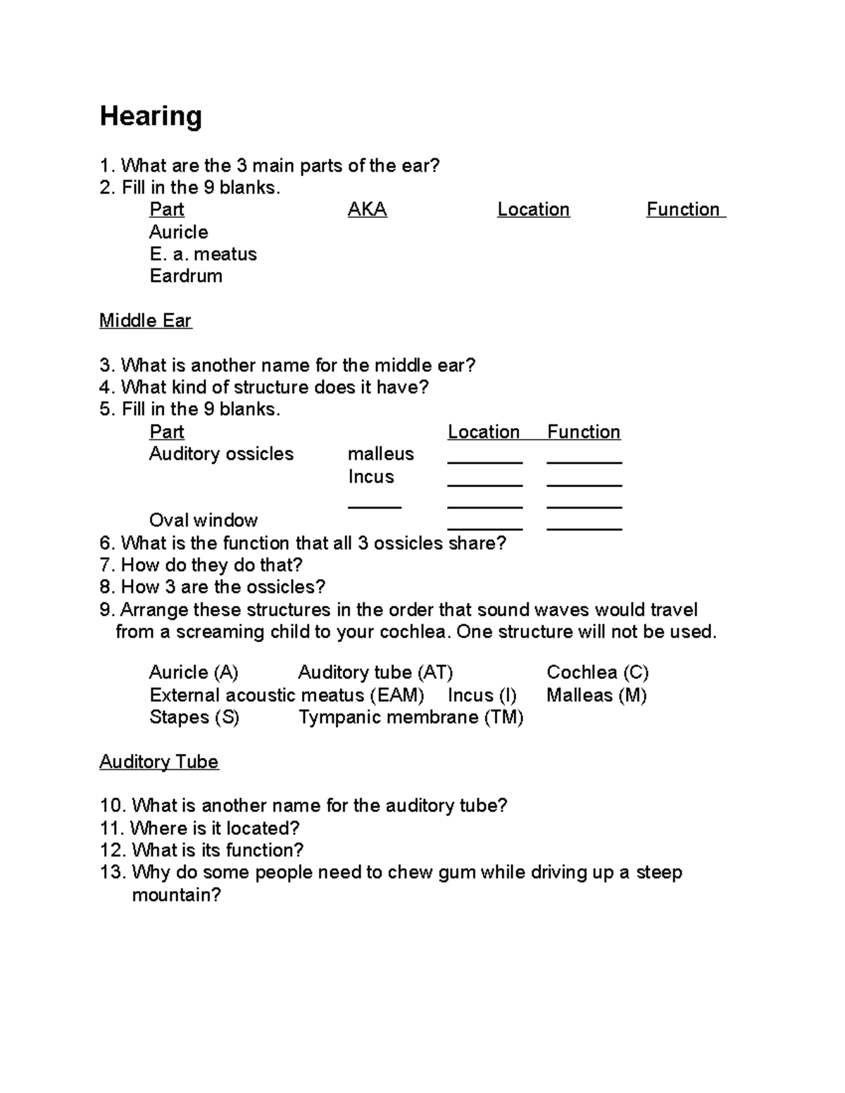 AP Hearing ws - N/a - Hearing What are the 3 main parts of the ear ...