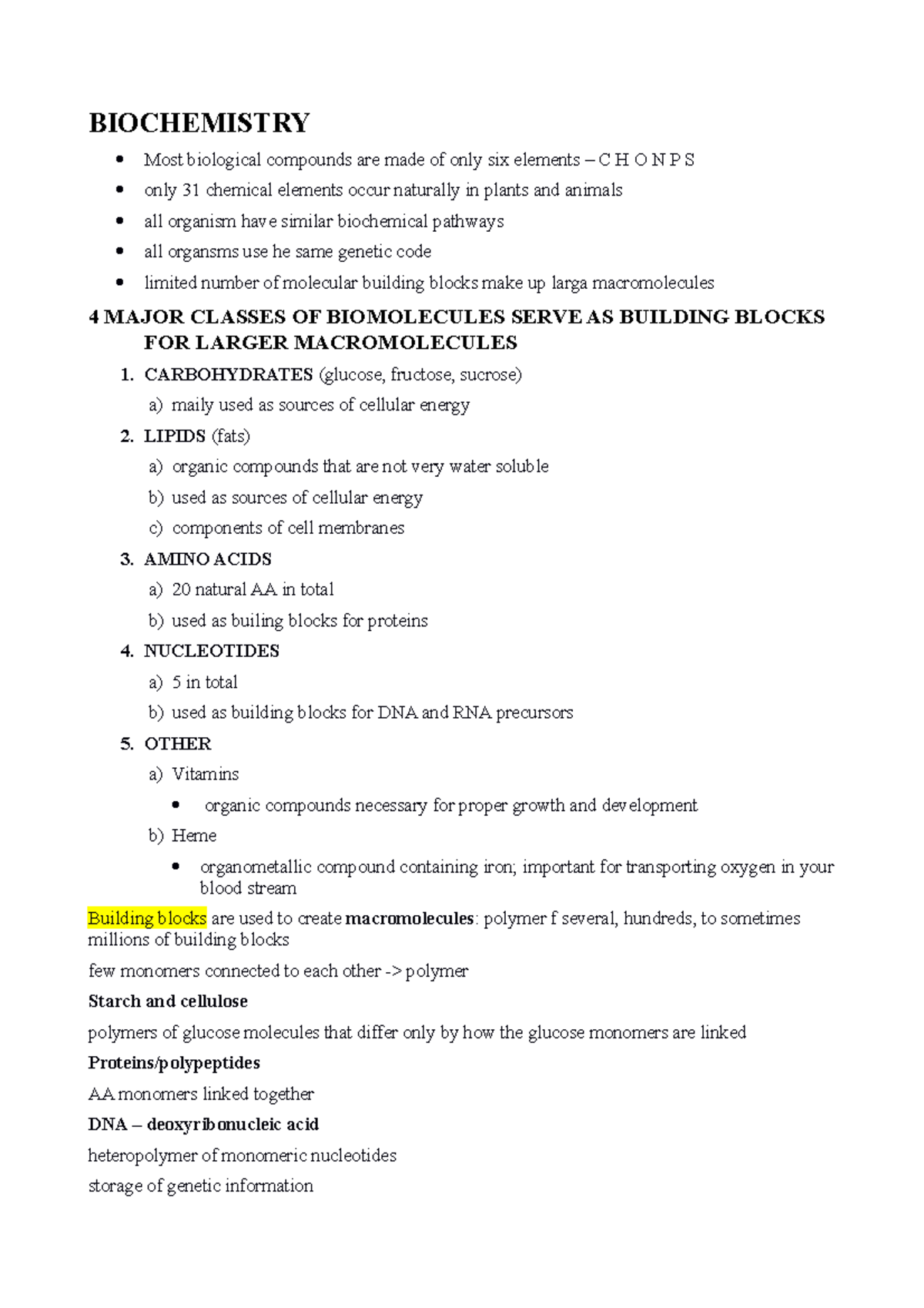Biochemistry - Lecture notes all - BIOCHEMISTRY Most biological ...