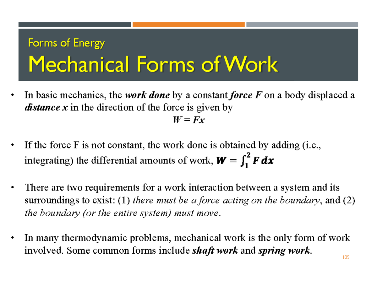 Engineering Thermodynamics Notes 5 - Forms of Energy Mechanical Forms ...