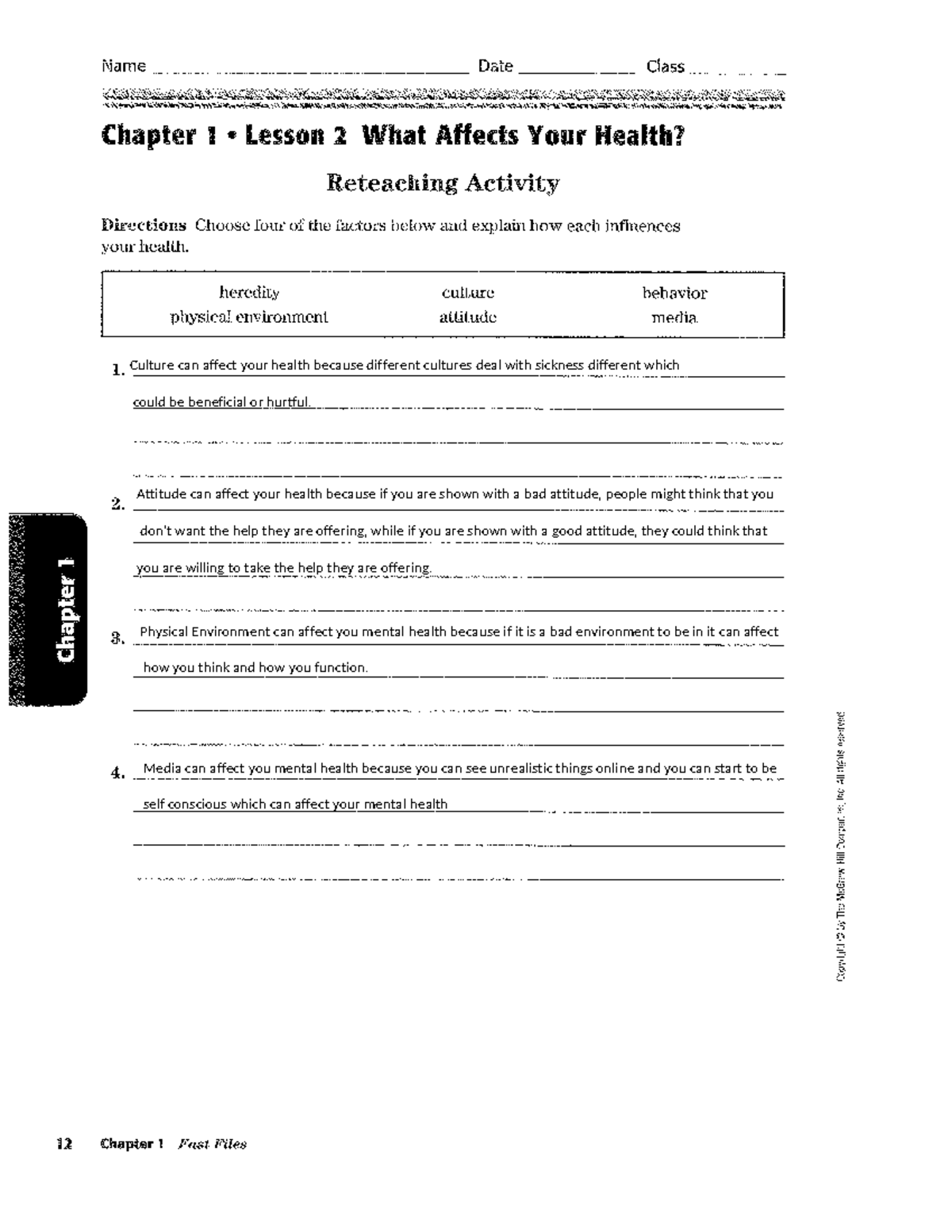 Analyzing influences worksheets - Culture can affect your health ...