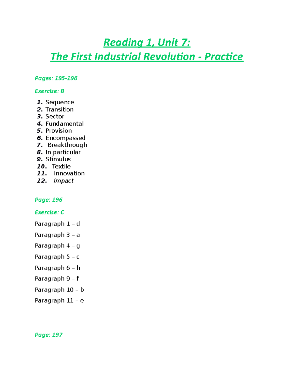 Reading 1 Unit 7 The First Industrial Revolution - Practice - Reading 1 ...