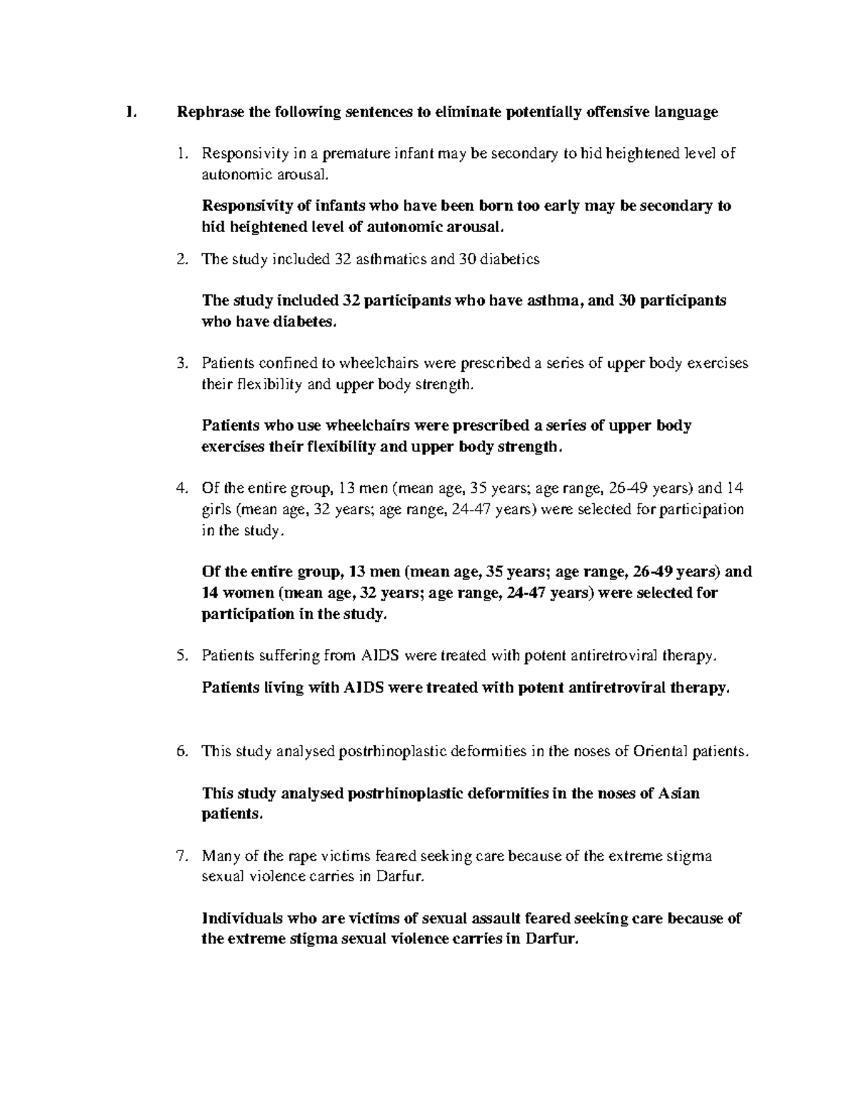 Puposive Communication - I. Rephrase the following sentences to ...