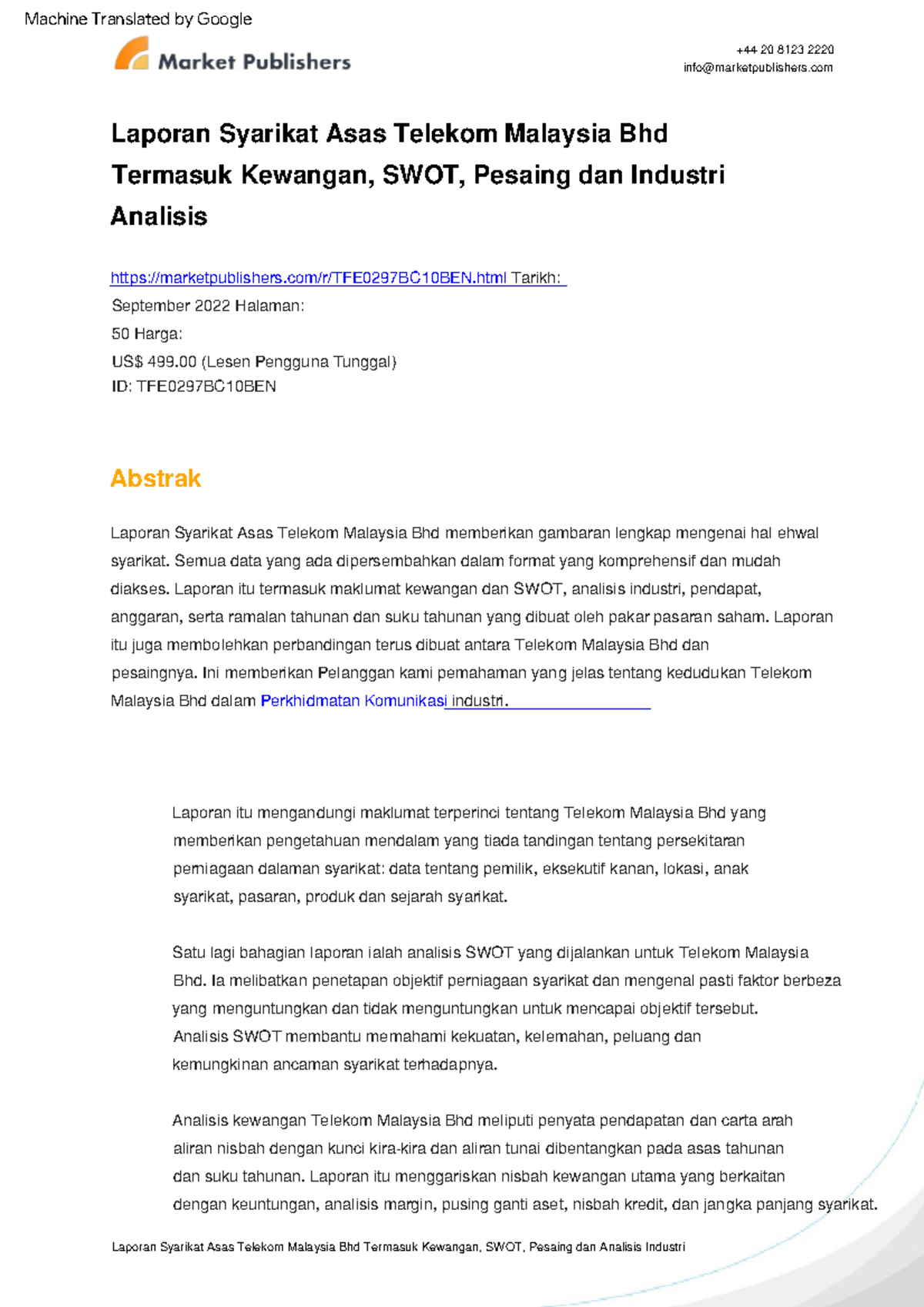 Telekom malaysia bhd swot analysis bac.pdf - +44 20 8123 2220 info ...