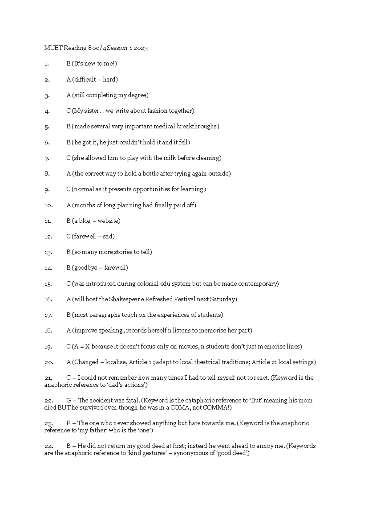 Answer MUET Reading Session 1 2023 - MUET Reading 800/4 Session 1 2023 ...