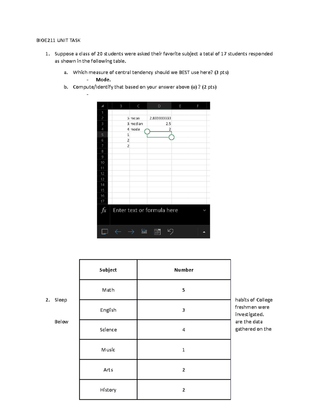 BIOE UNIT TASK - Measures of Central Tendency, Dispersion and Location - BIOE211 UNIT TASK ...