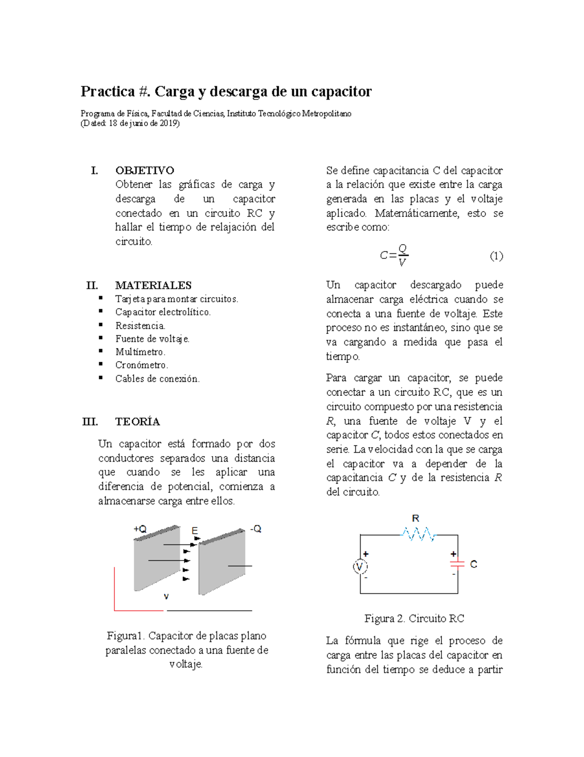 Laboratorio FC6 - Capacitor - Practica #. Carga y descarga de un ...