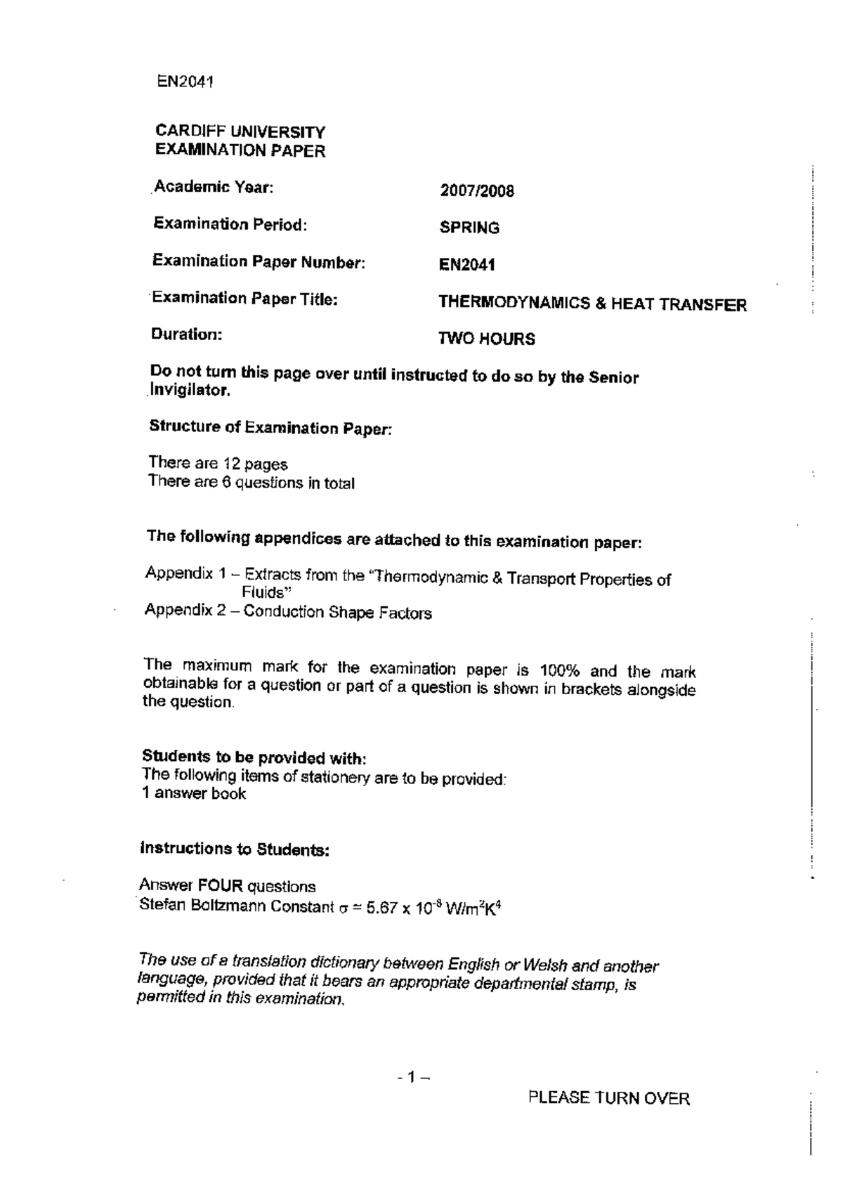 Exam May 2008, questions and answers - EN2041 CARDIFF UNIVERSITY ...