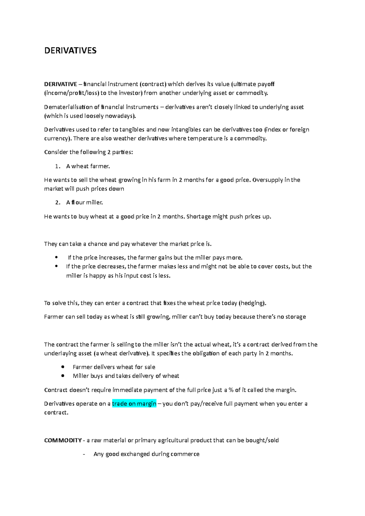 Financial management notes document UCT - DERIVATIVES DERIVATIVE ...