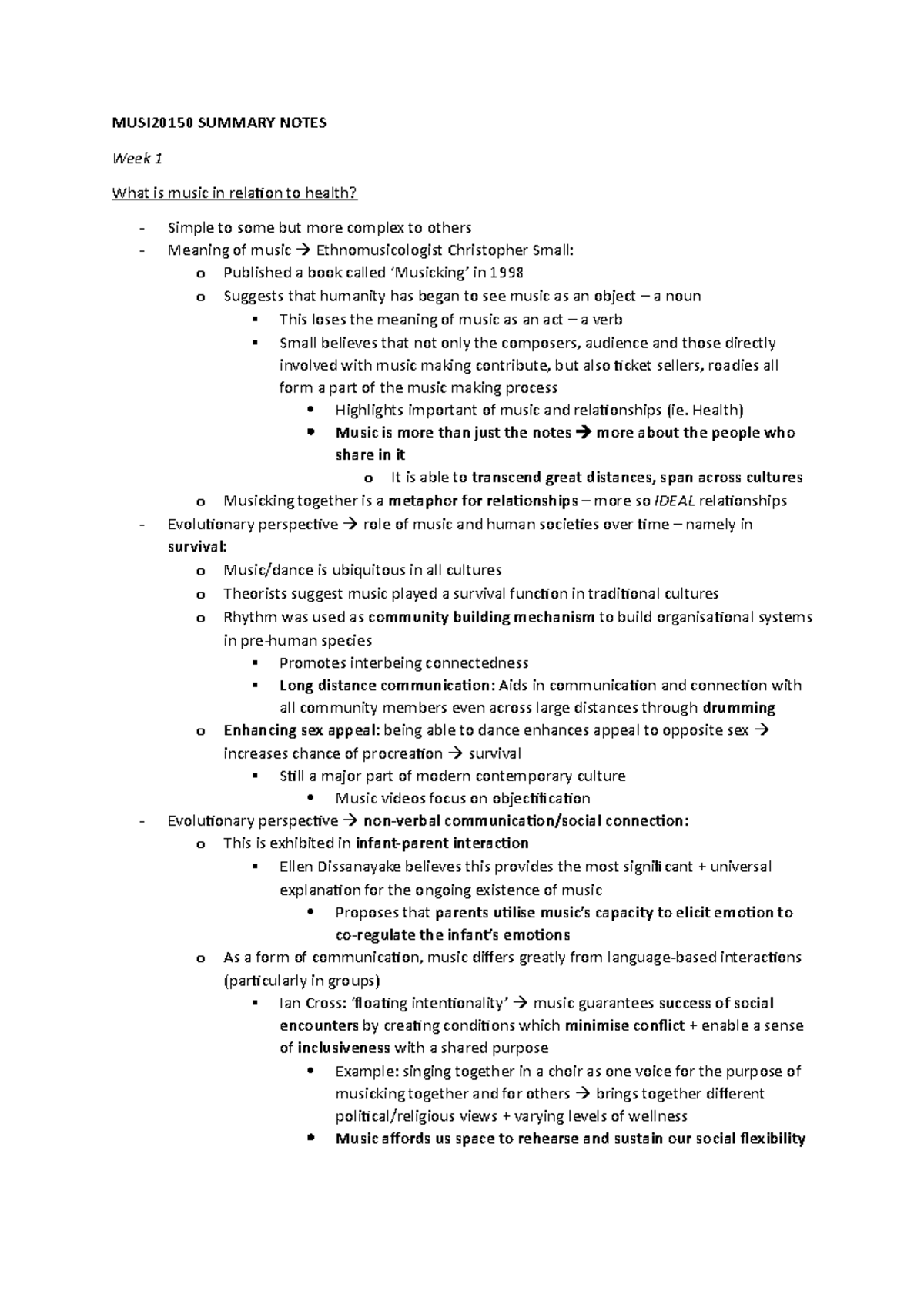Detailed MUSI20150 Summary Notes MUSI20150 SUMMARY NOTES Week 1 What
