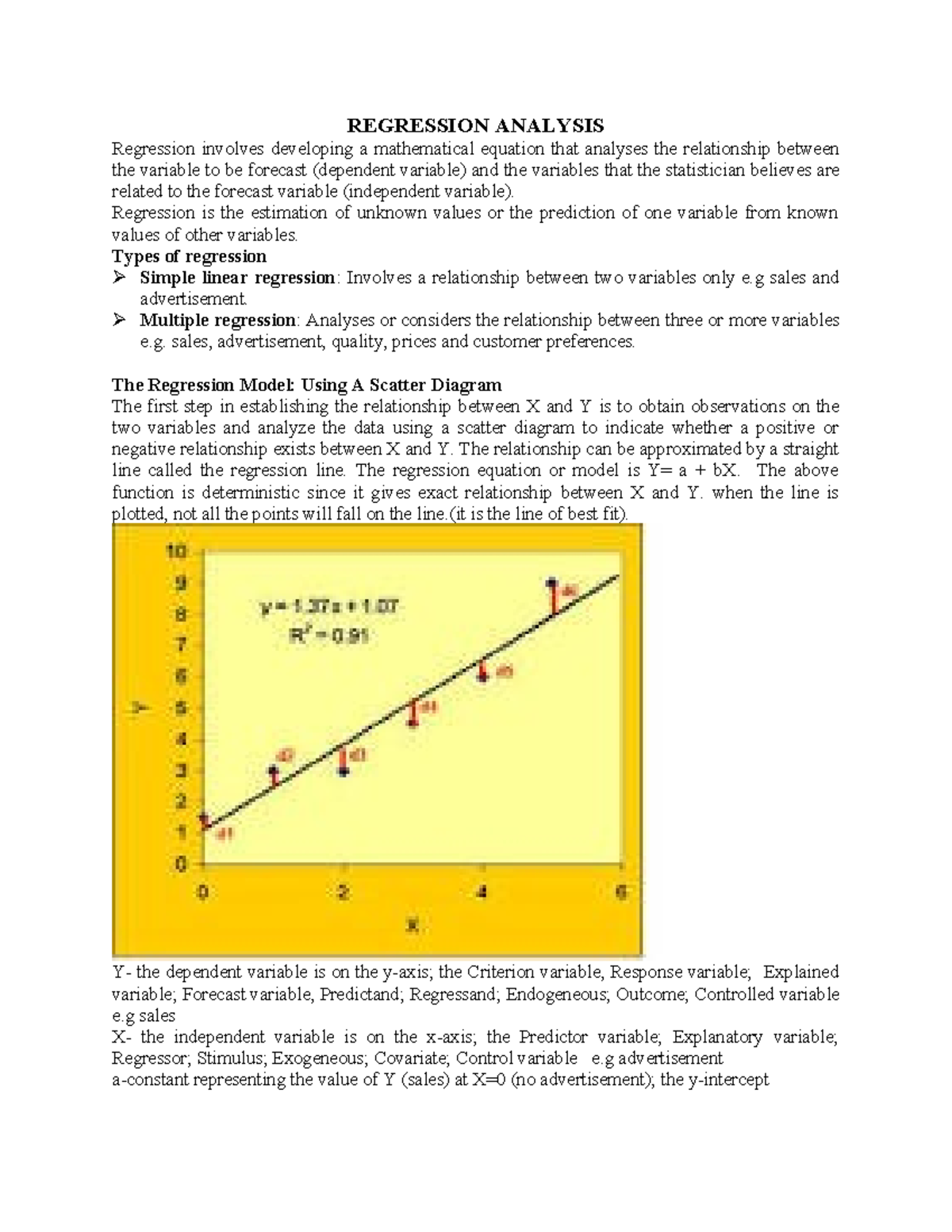 Regression Correlation Analysis Word Notes - REGRESSION ANALYSIS ...