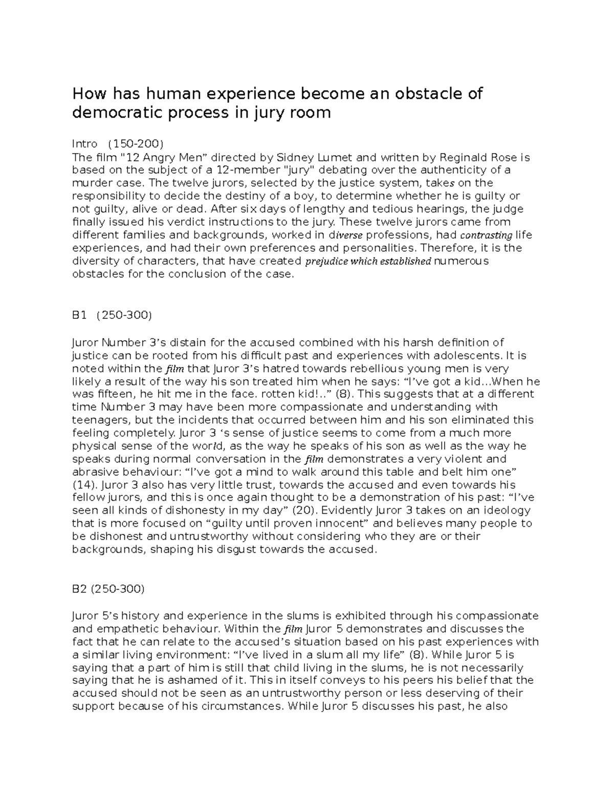 12 angry men - Grade: B+ - Caulfield GS - Studocu