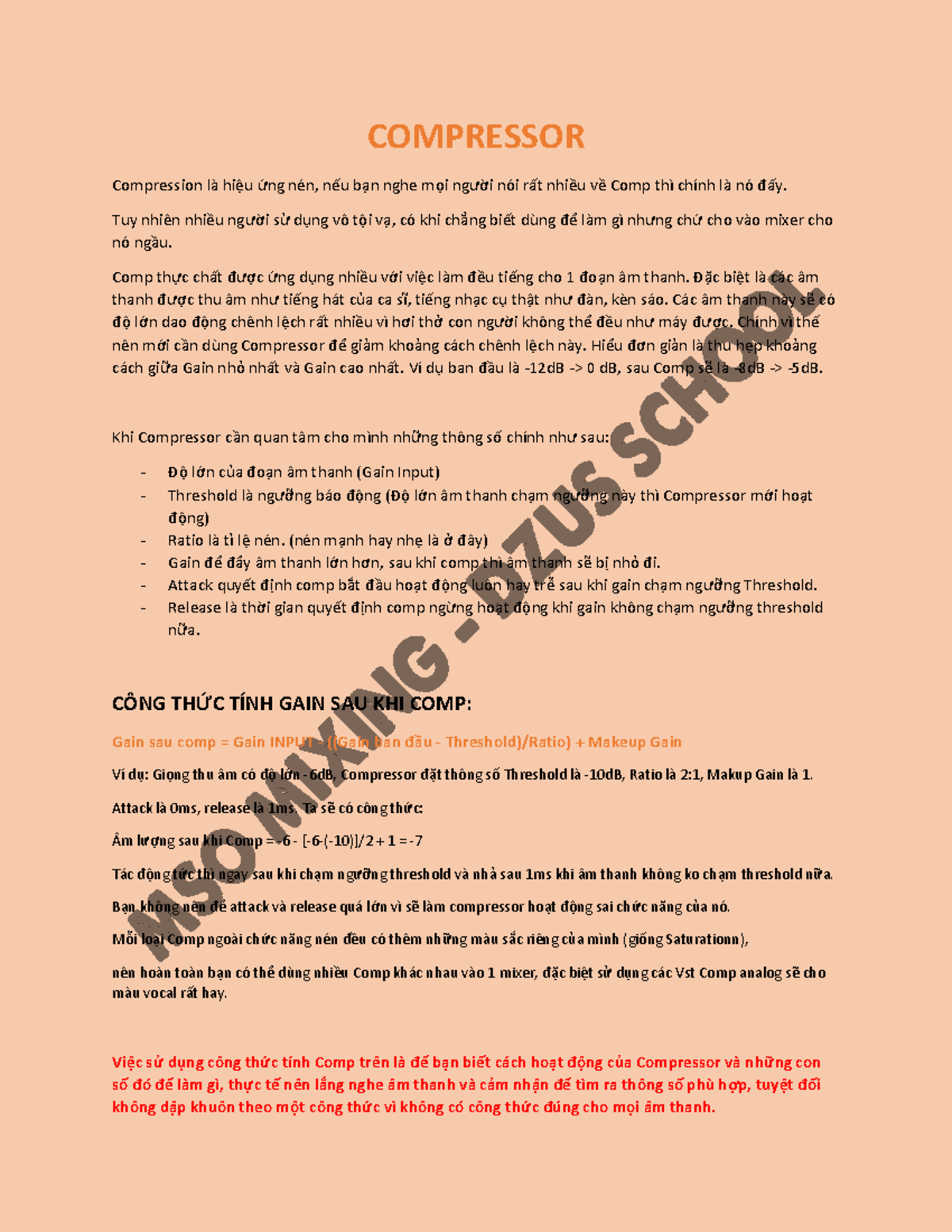 C2.6 Công thức Compressor - COMPRESSOR Compression là hiệu ứng nén, nếu ...